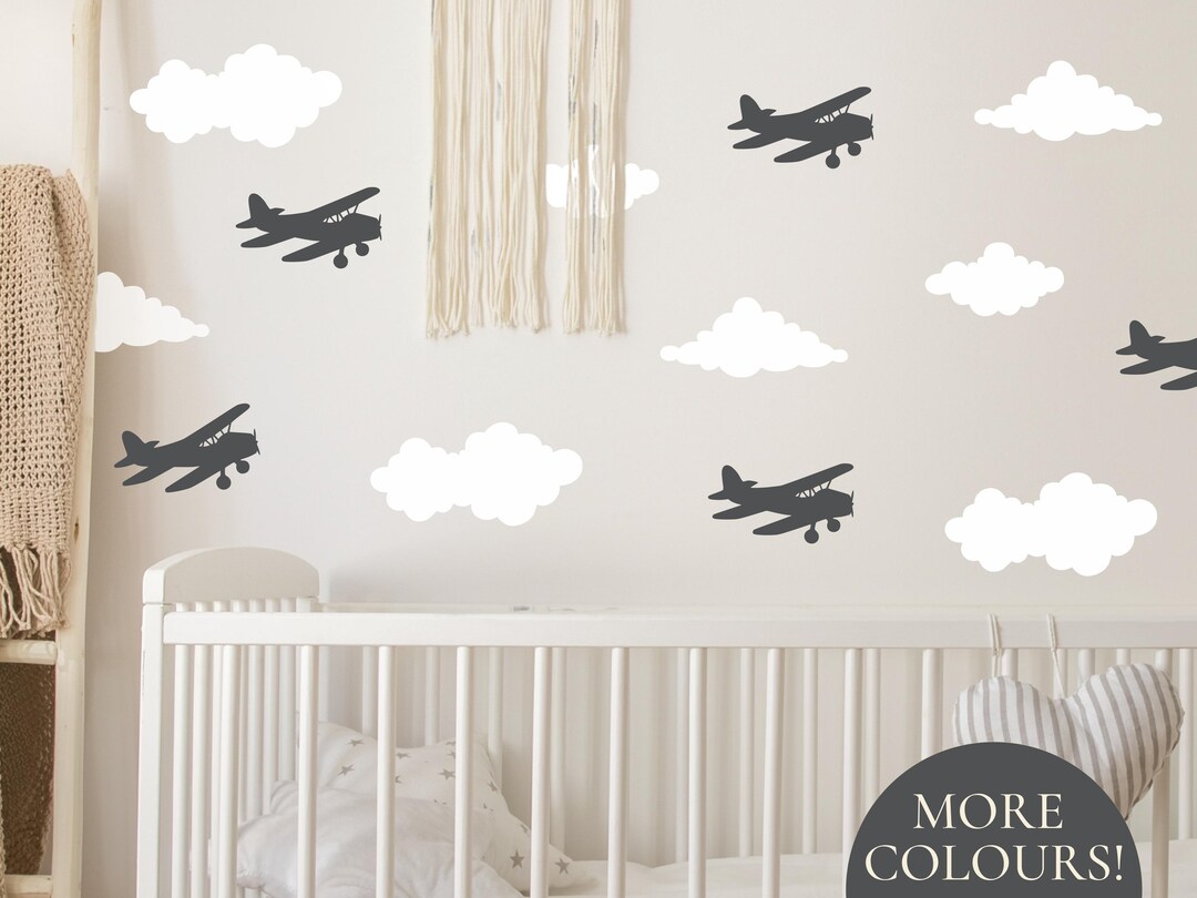 Vintage Airplane Wall Decal Plane Room Decor Biplane Wall Art Airplane ...