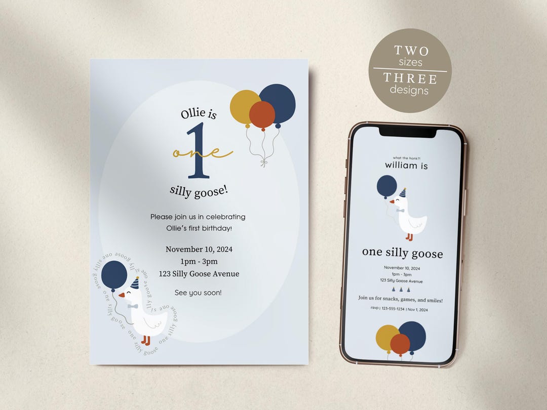 One Silly Goose Invitation Digital 1st Birthday Invite Boy Blue Silly ...