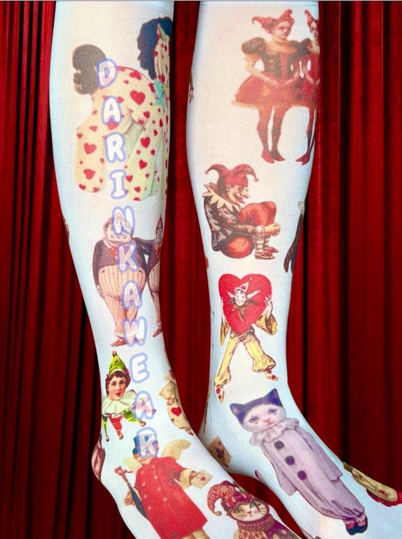 Y2K Clowncore Thigh-high Socks – Vintage Circus Print, Creepy Cute Alt ...