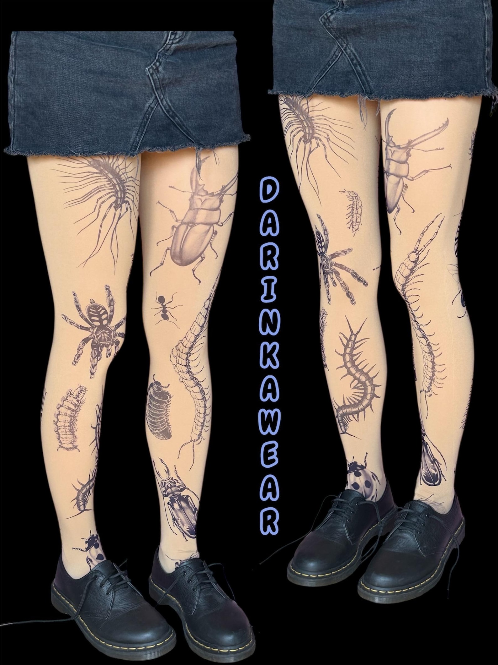 Bug Print Tights – Y2K Horrorcore Insect Pattern Pantyhose, Alternative ...