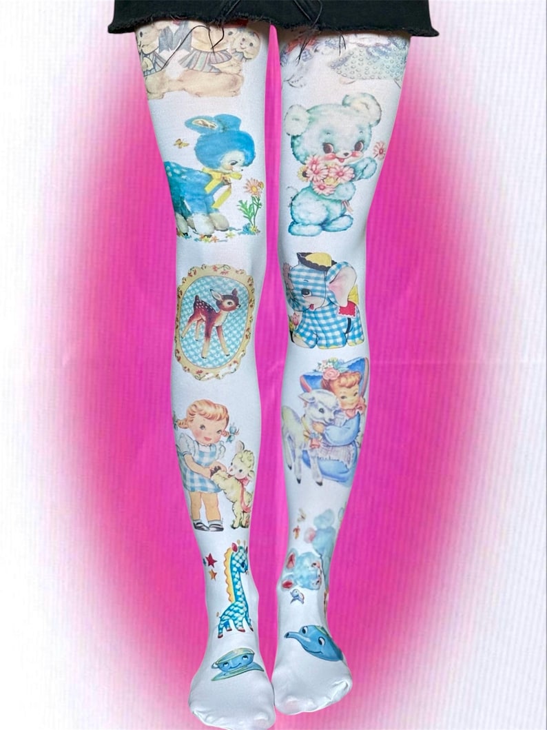 Vintage Kawaii Collage Tights – Whimsical Y2K Fairycore Aesthetic ...
