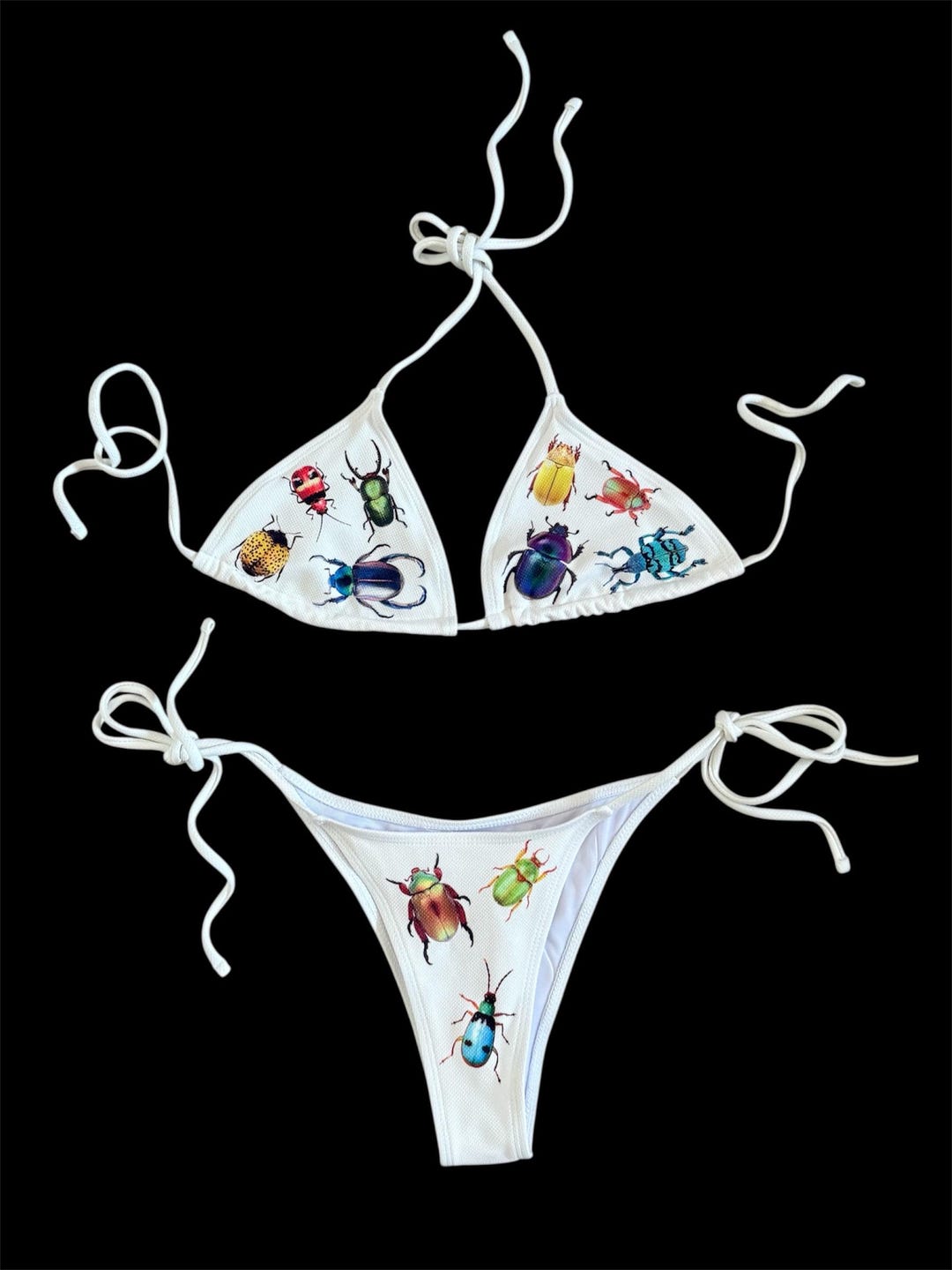 Y2K Bug Bikini – White Beetle Print Swimsuit, Insect Aesthetic Swimwear ...