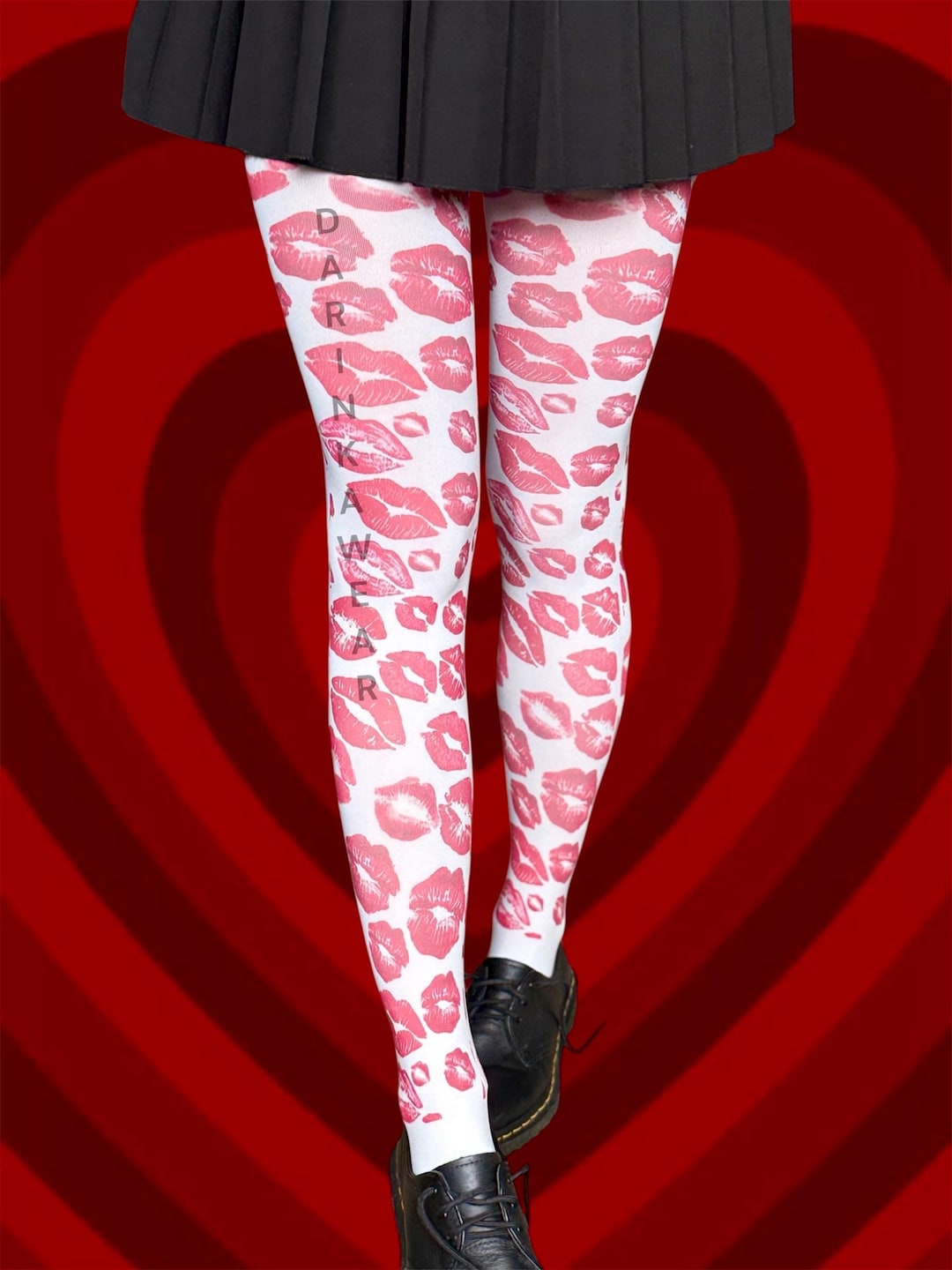 Kiss Print Tights | Pink Lips Tights | Valentine Aesthetic Pantyhose ...