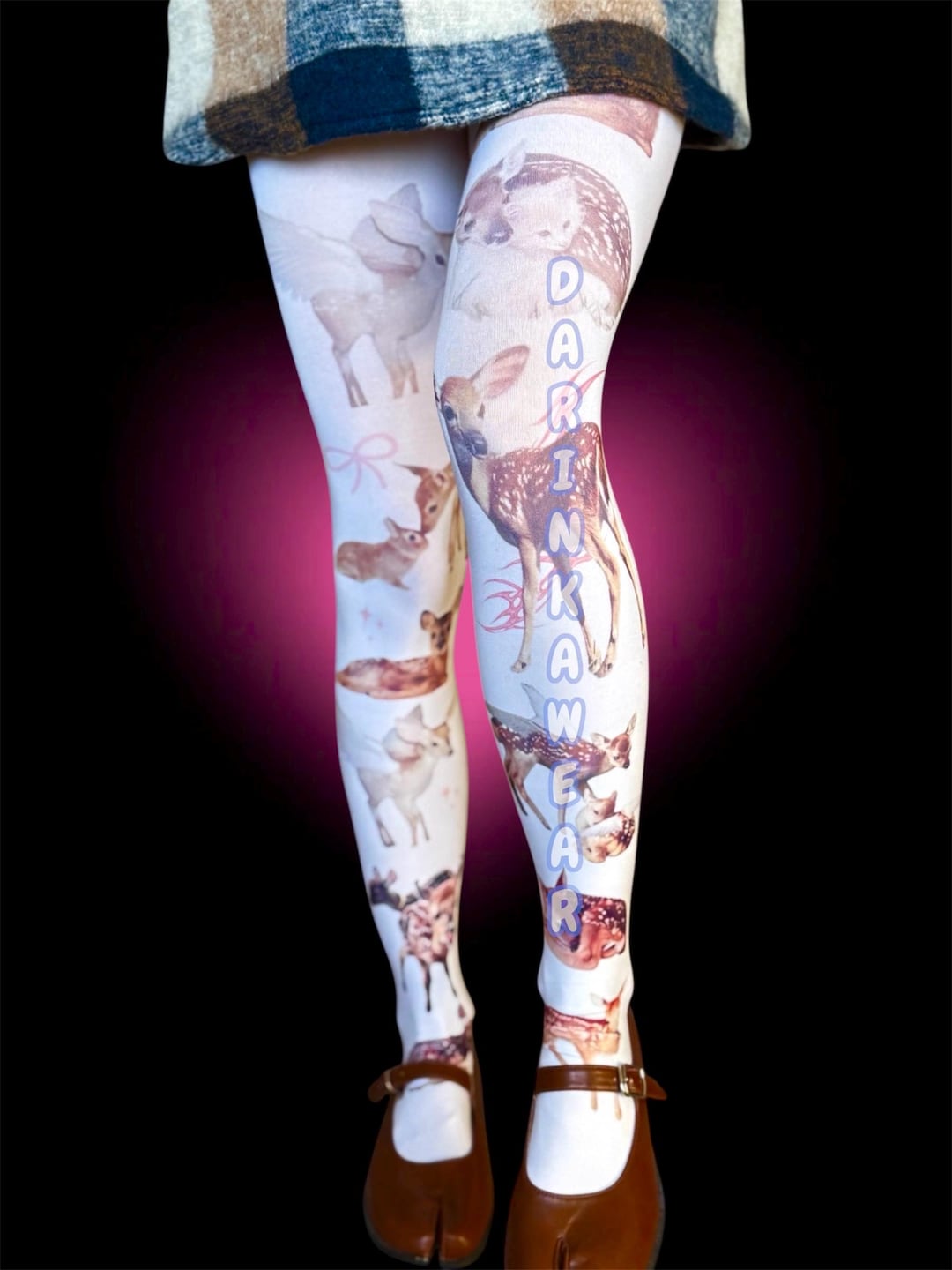 Fawn Angel Tights, Vintage Deer Print Pantyhose, Y2K Kawaii Stockings ...