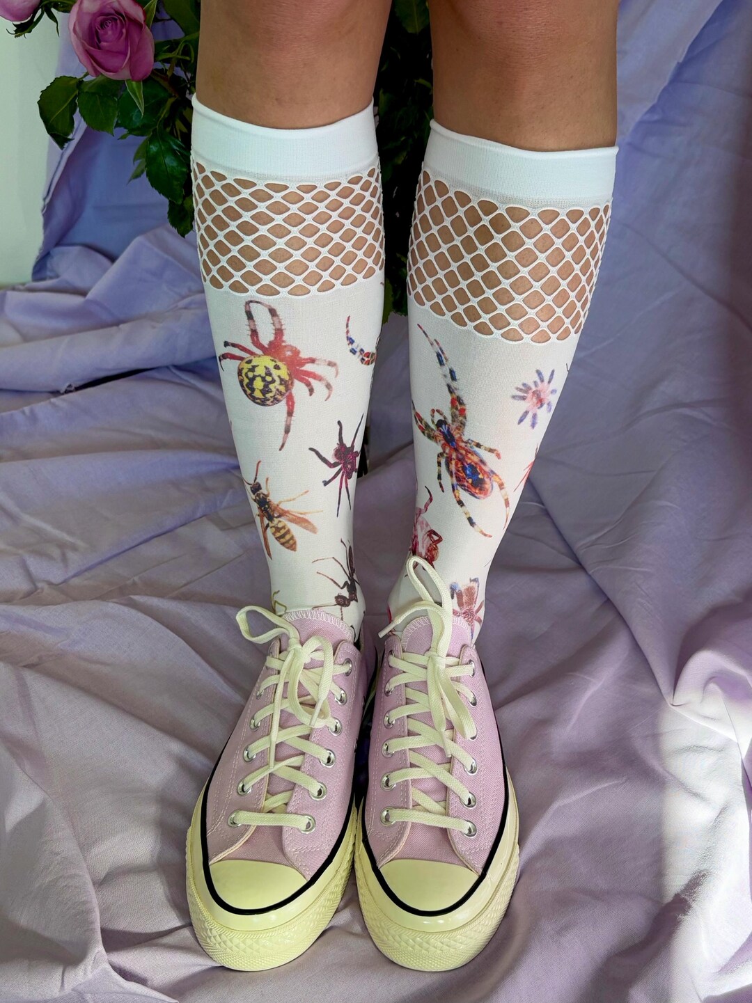 Unique Knee-high Socks With Mesh and Spider, Centipede, and Wasp Print ...