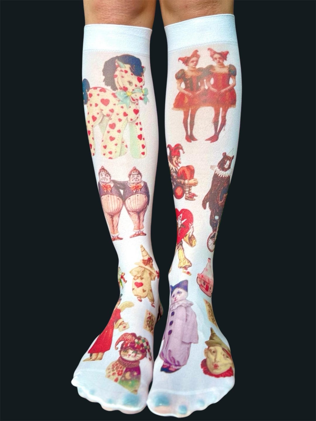 Y2K Clowncore Thigh-high Socks – Vintage Circus Print, Creepy Cute Alt ...