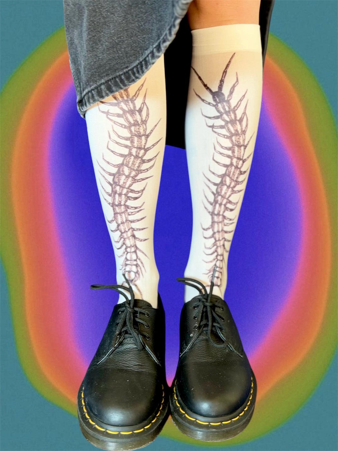 Creepy Centipede Socks – Weirdcore Bug Print Knee Highs, Alt Goth ...