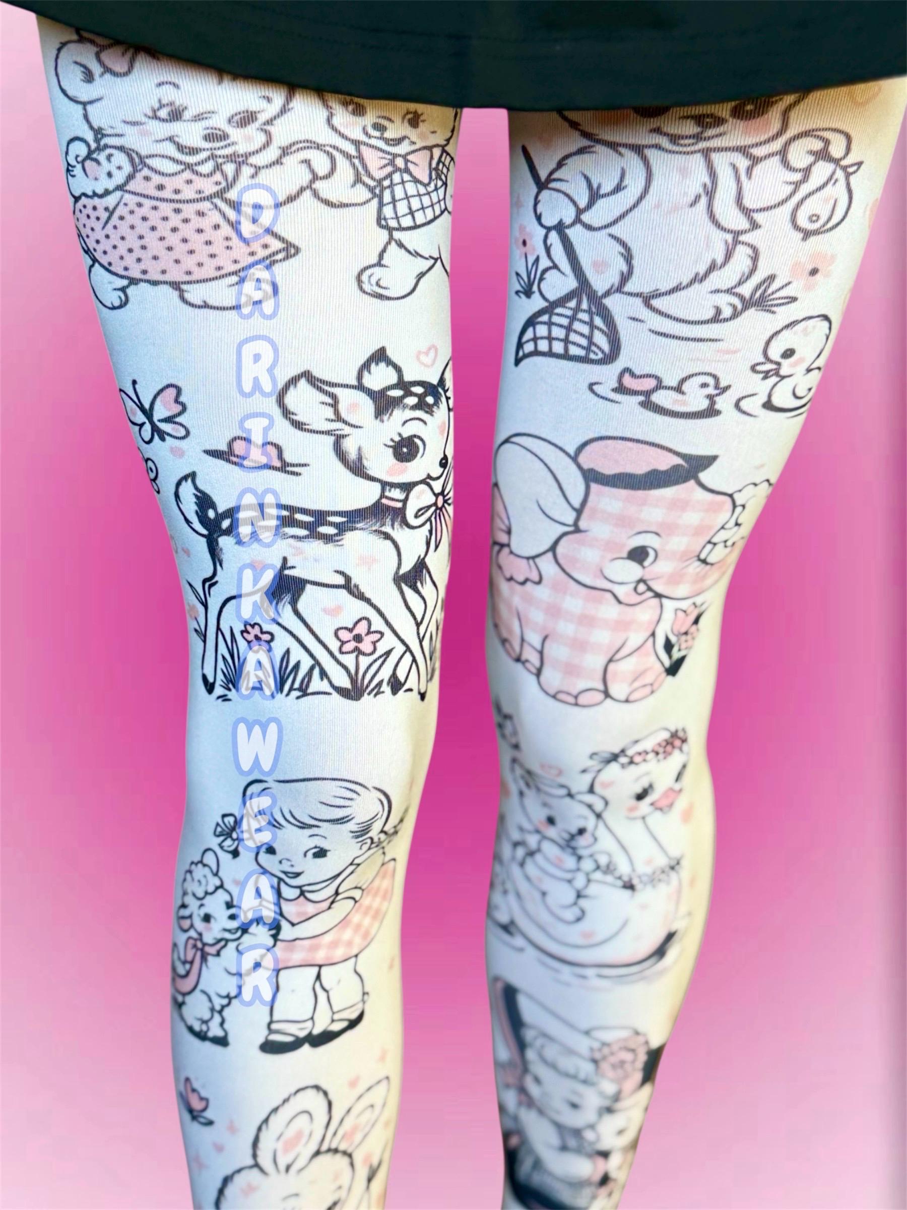 Vintage Baby Animals Tights – Kawaii Pastel White Stockings - Etsy