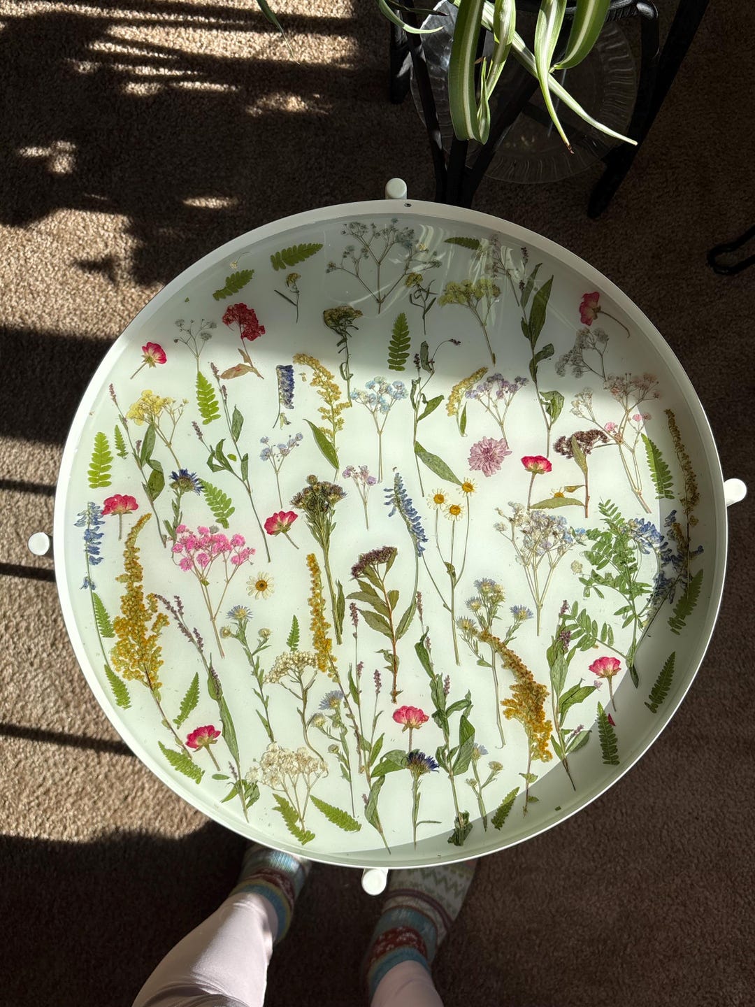 Floral Roses Table, Round End Table With Real Preserved Flowers, Epoxy ...