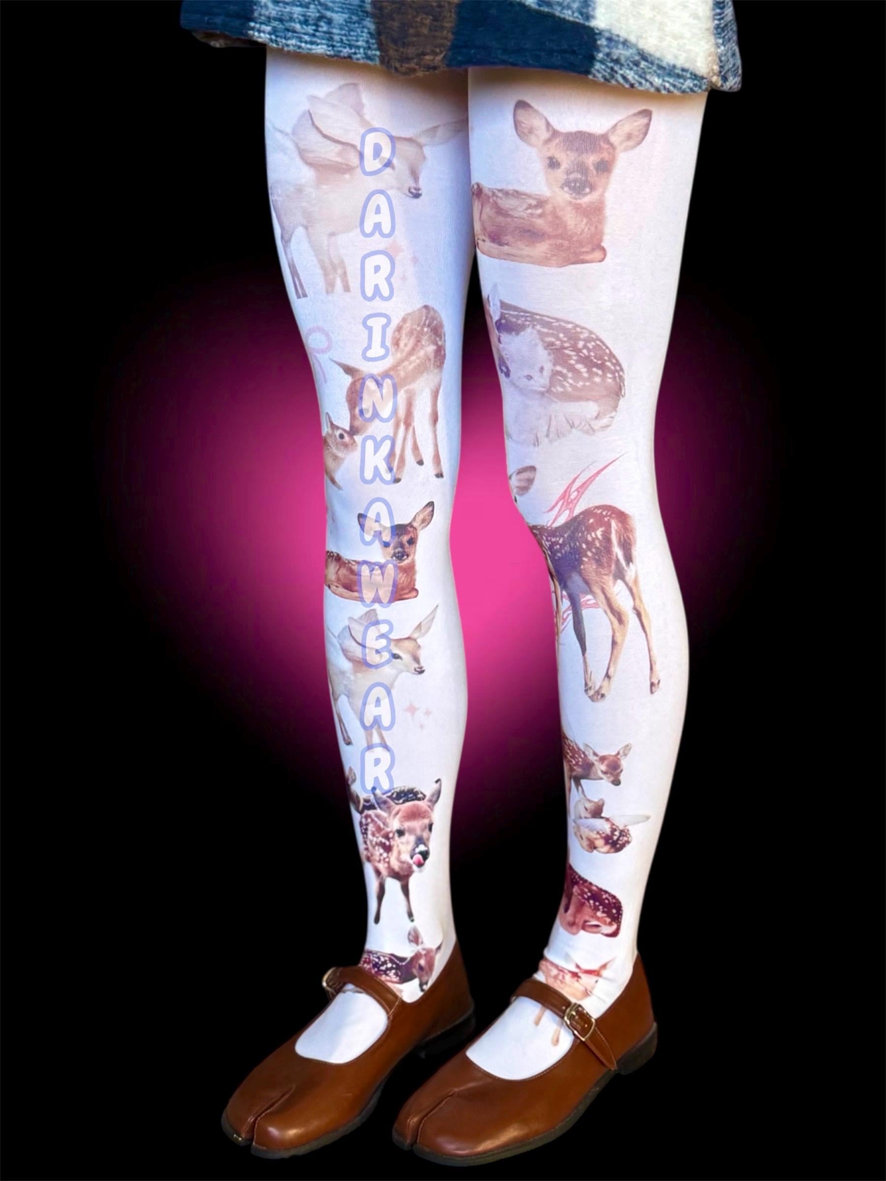 Fawn Angel Tights, Vintage Deer Print Pantyhose, Y2K Kawaii Stockings ...