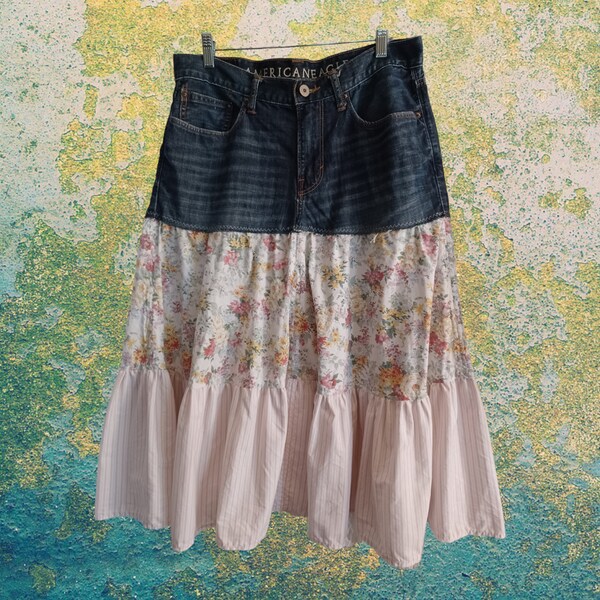 Upcycled Denim Skirt - Etsy