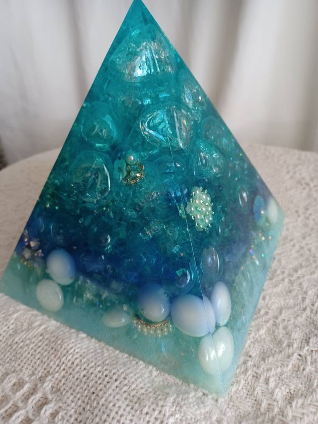 Large Resin Pyramid, With Glass Inclusions of Glass and Magical Glitter ...