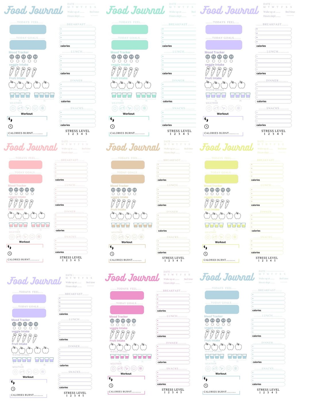 Food Journal Printable Digital Food Diary Daily Food Journal Fitness ...