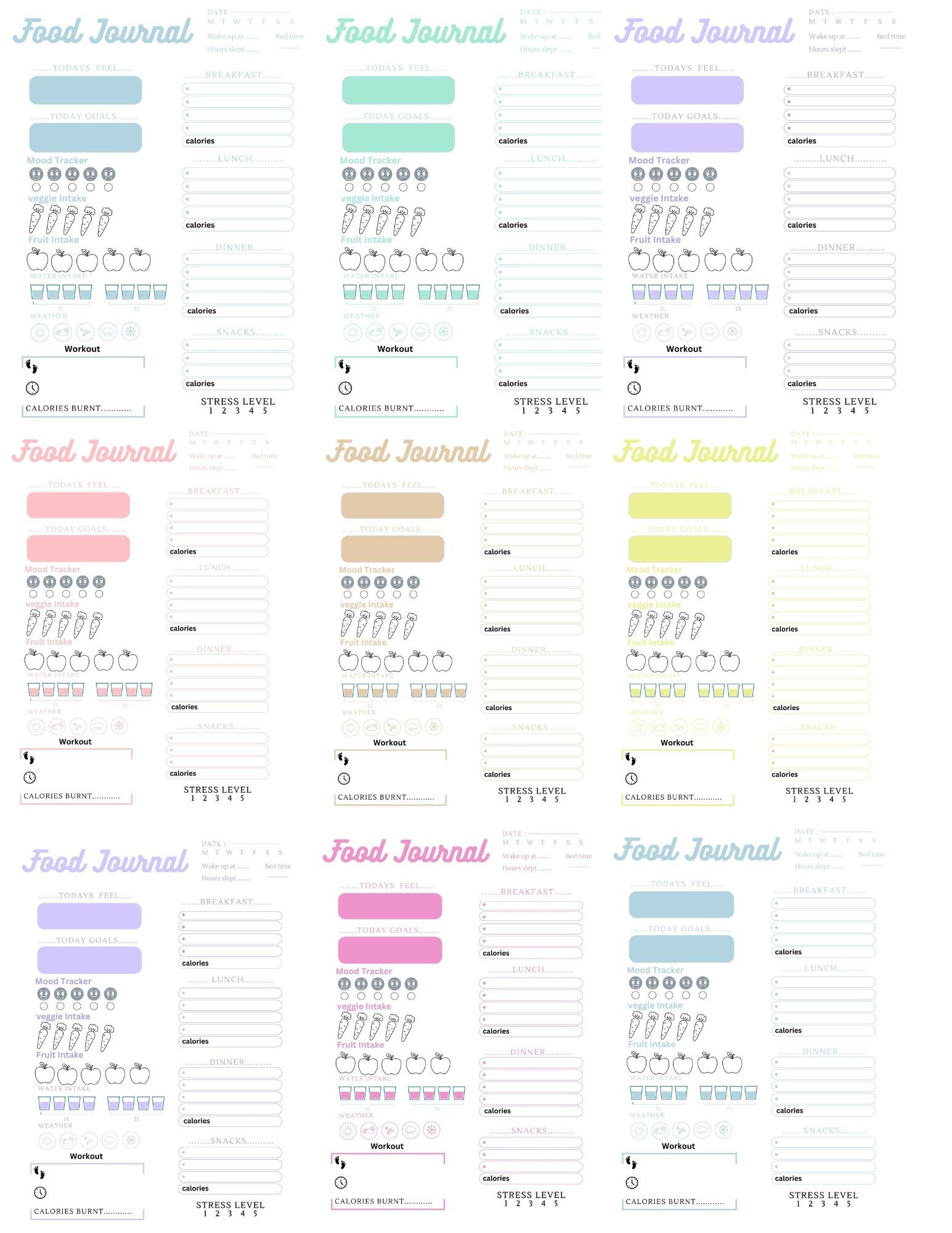 Food Journal Printable Digital Food Diary Daily Food Journal Fitness ...