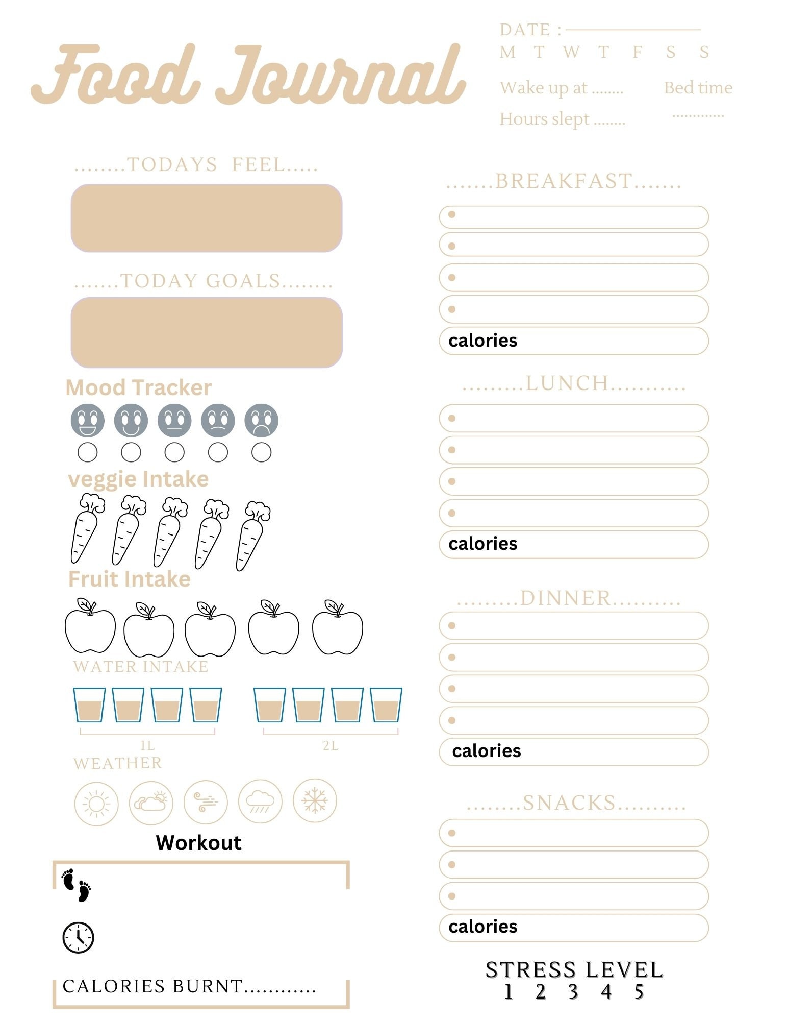 Food Journal Printable Digital Food Diary Daily Food Journal Fitness ...