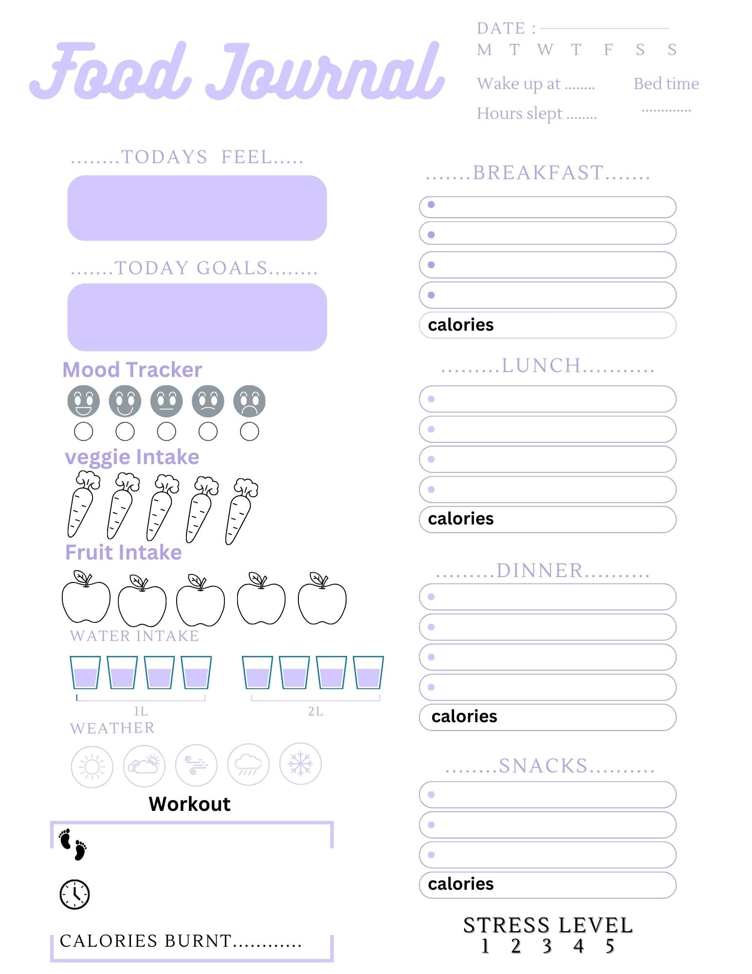 Food Journal Printable Digital Food Diary Daily Food Journal Fitness ...