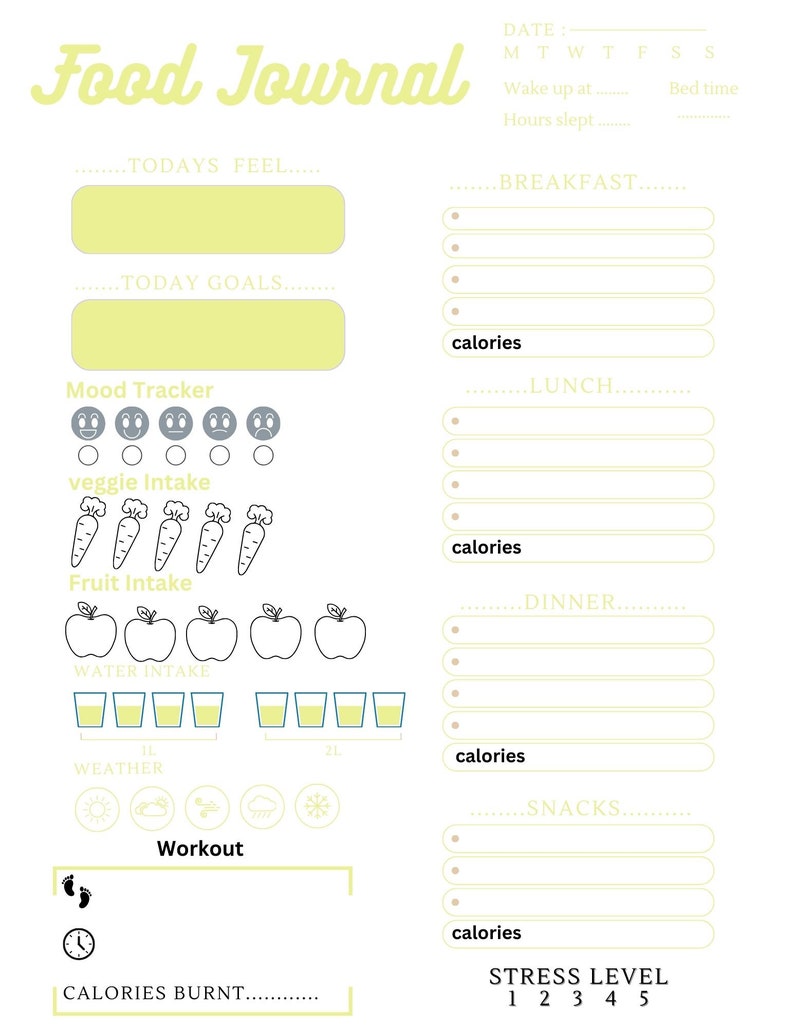 Food Journal Printable Digital Food Diary Daily Food Journal Fitness ...
