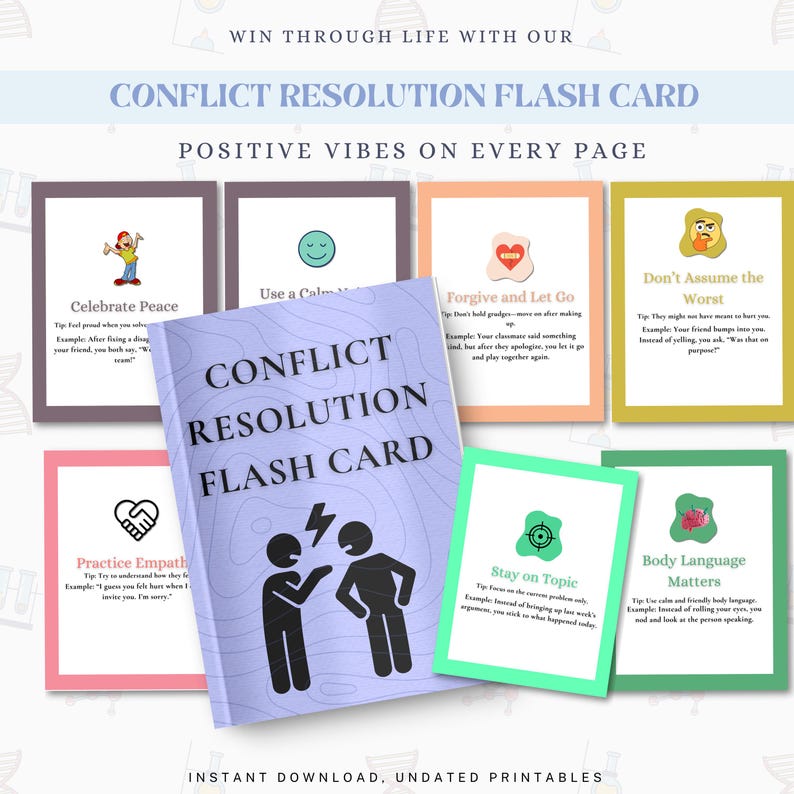 Conflict Resolution Flash Cards for Kids | Printable PDF With Social ...