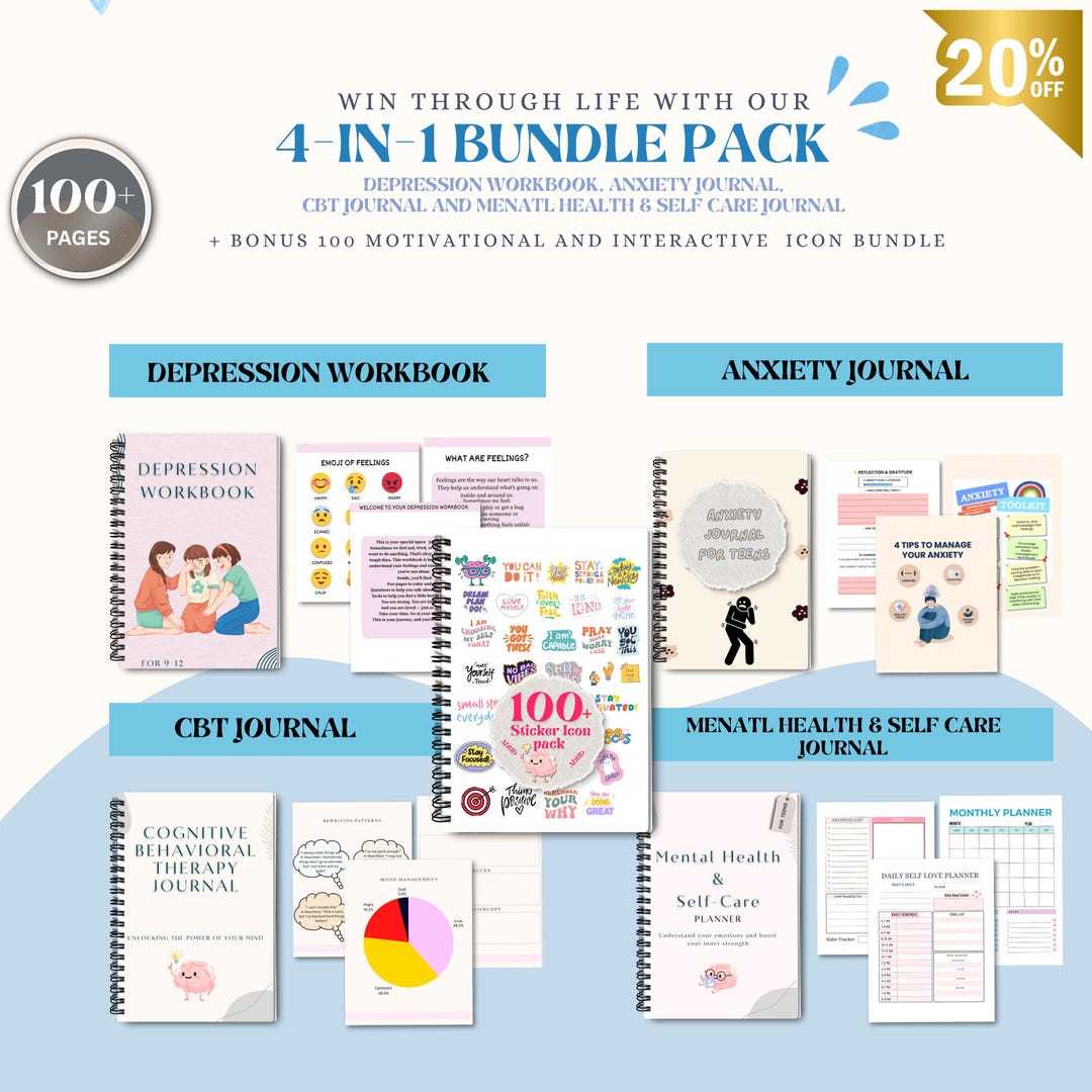 4-in-1 Mental Health Bundle | Depression, Anxiety, CBT & Self-care ...