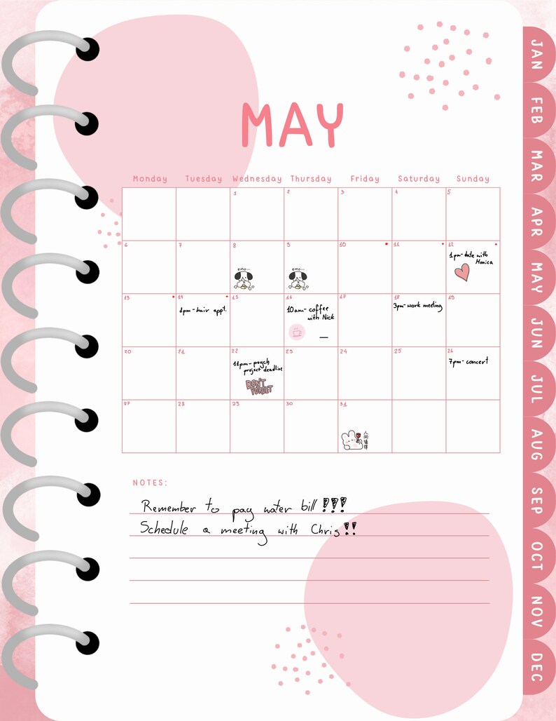Undated Monthly Digital Planner Portrait | Pink | Instant Download Pdf ...