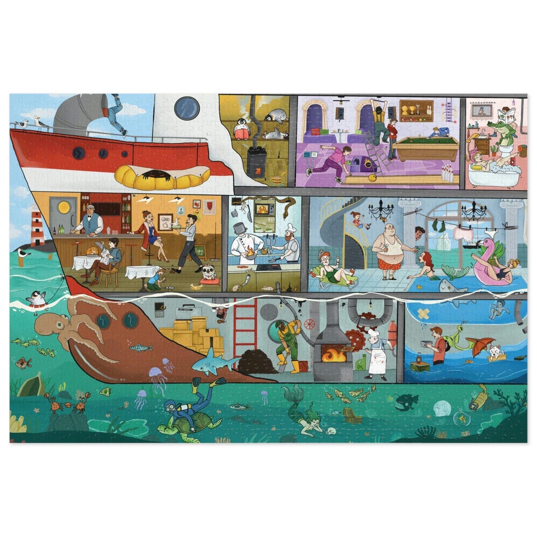 Sea Voyage Hand Drawn Jigsaw Puzzle 30, 110, 252, 500,1000-piece - Etsy