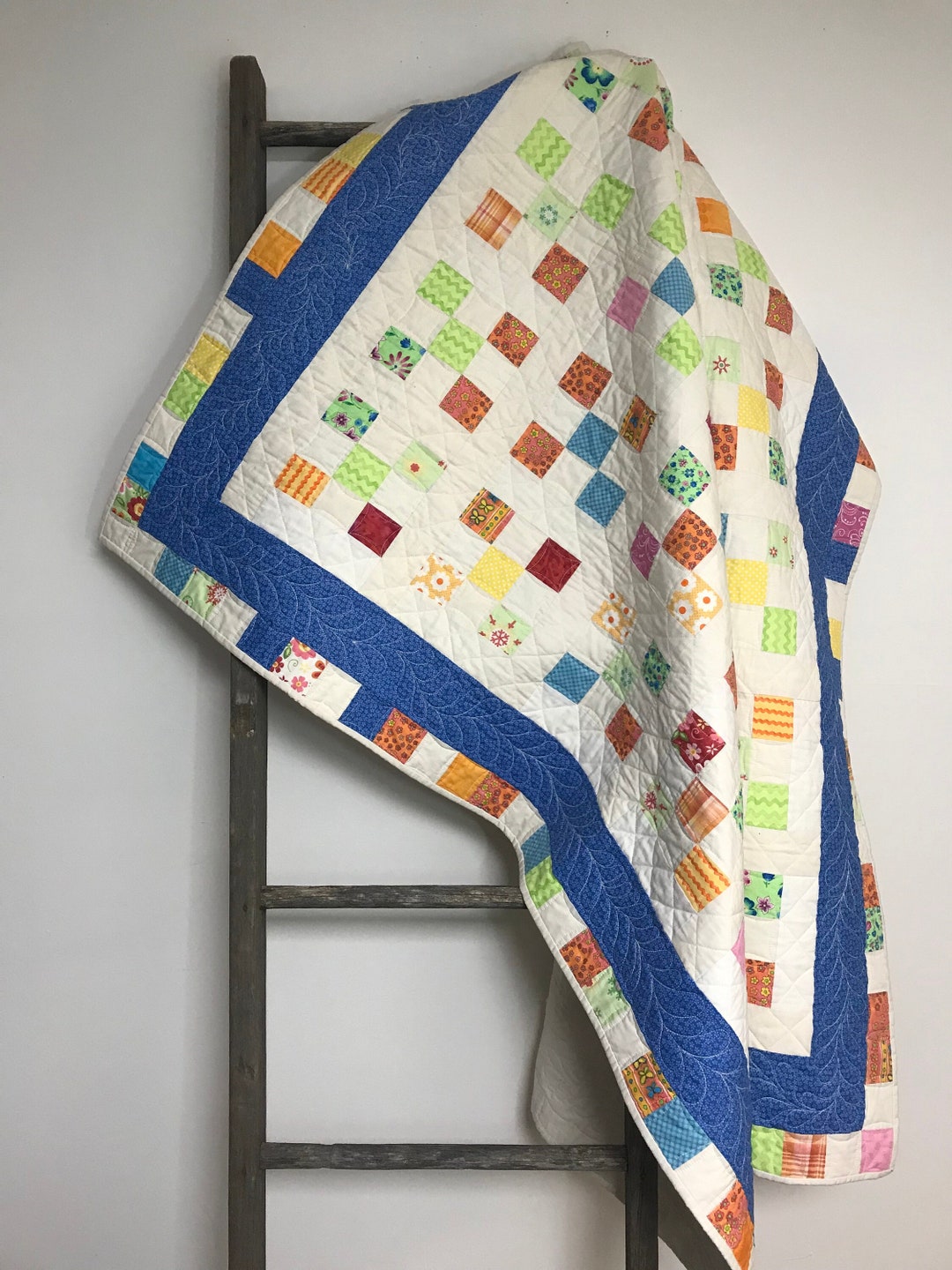 Pdf Baby Quilt Pattern, Nine Patch, Crib Size 56" X 64" Scrappy Quilt ...