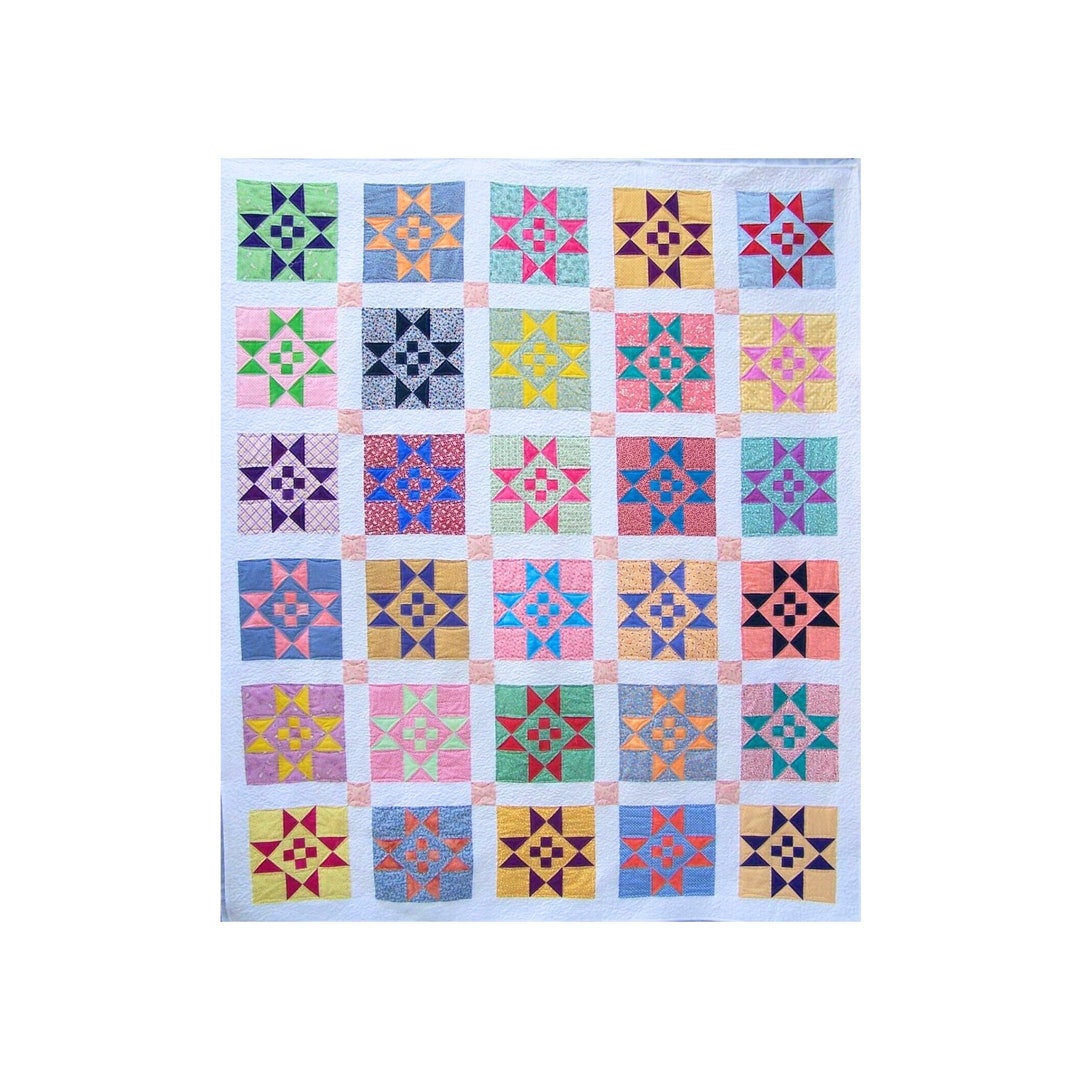 Star Block Quilt Pattern: Scrappy Twin Size Vintage Design Size 97" X 78" - Etsy