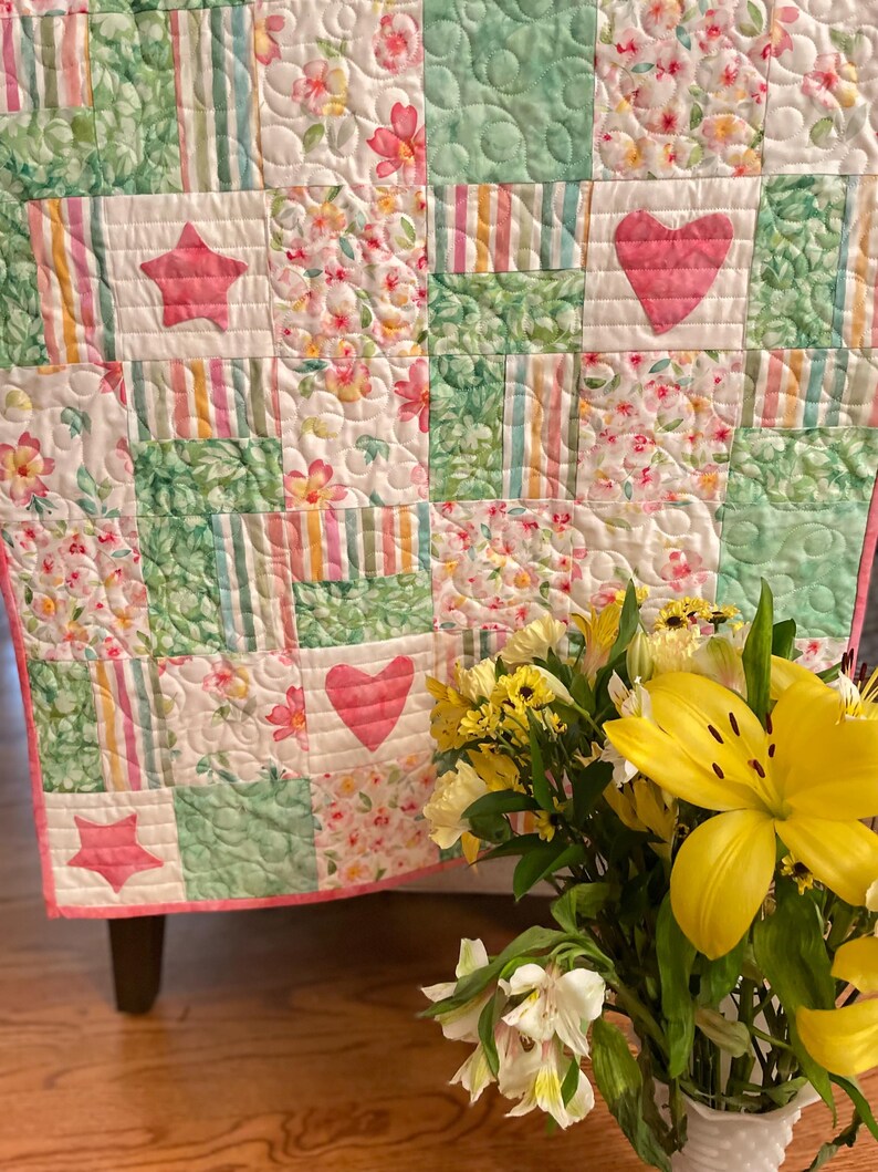 Sweet Dreams Baby Quilt Pattern, Applique Hearts Stars (PDF Pattern) - Etsy