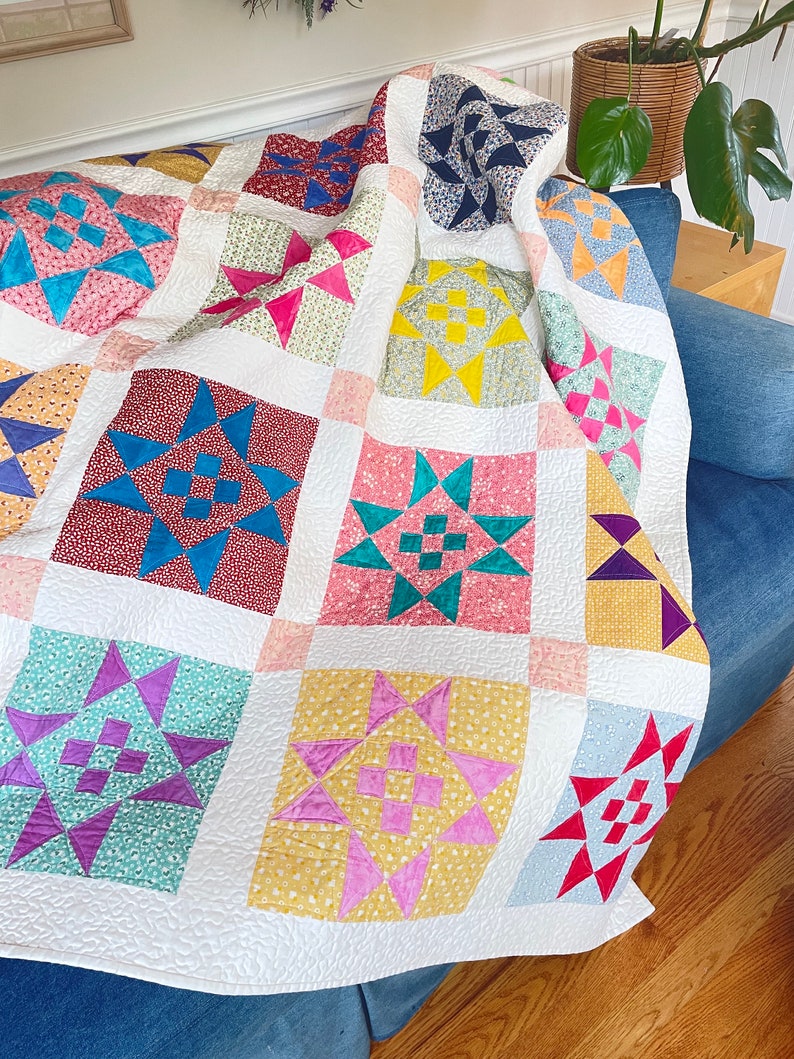 Vintage Star Block Quilt Pattern: Scrappy Twin Size Design Size 97" X 78" by Donna Westerkamp - Etsy