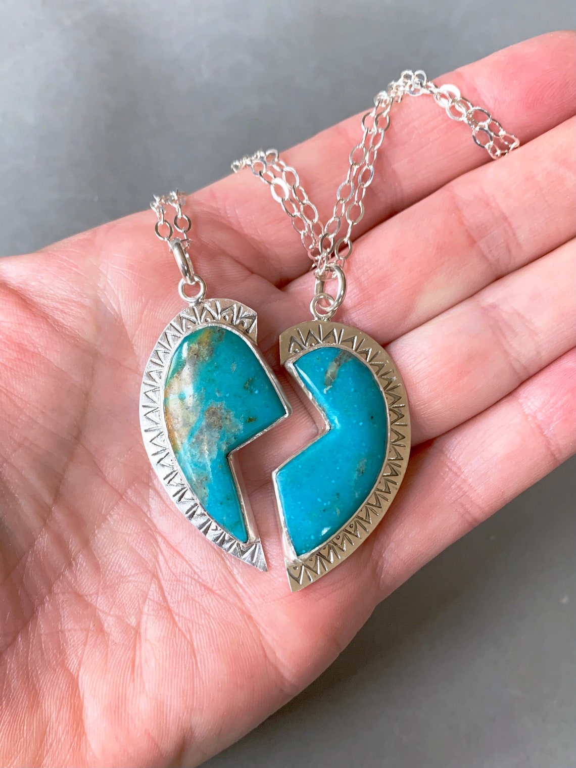 Best Friends Split Heart Pendant in Turquoise | Etsy