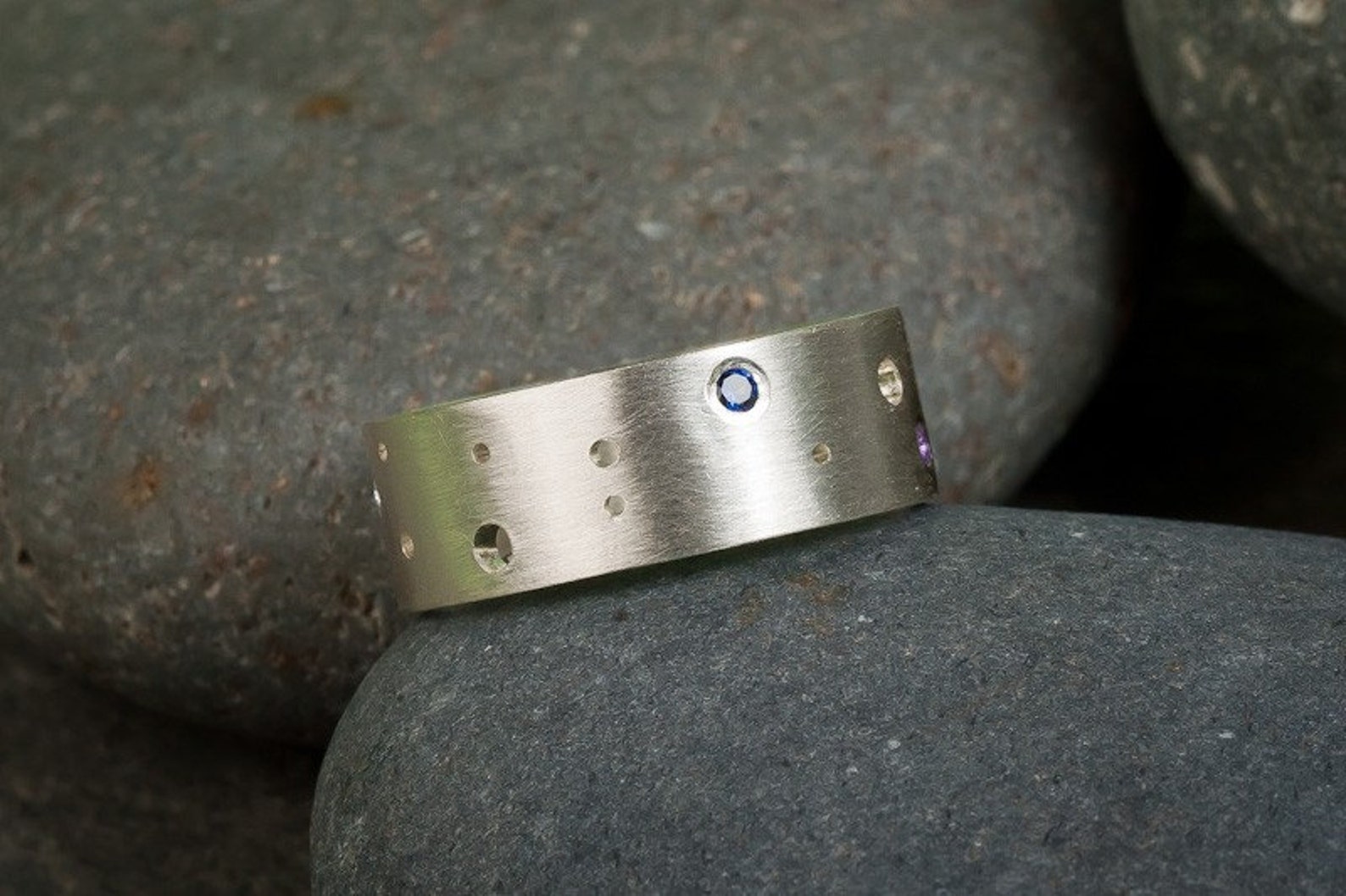 Gemstone Moon Band Ring in sterling silver, custom stones, birthstones ...