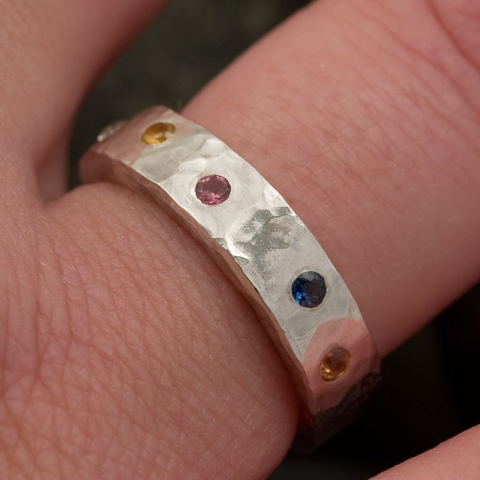 Sapphire Rainbow Ring in Sterling Silver Multi Colored - Etsy