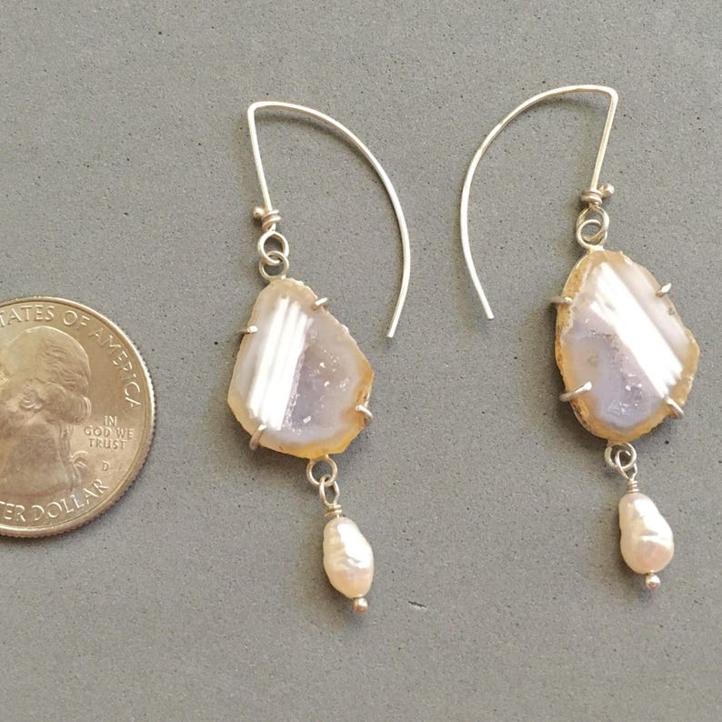 Mini White Geode With Pearl Earrings in Sterling Silver - Etsy