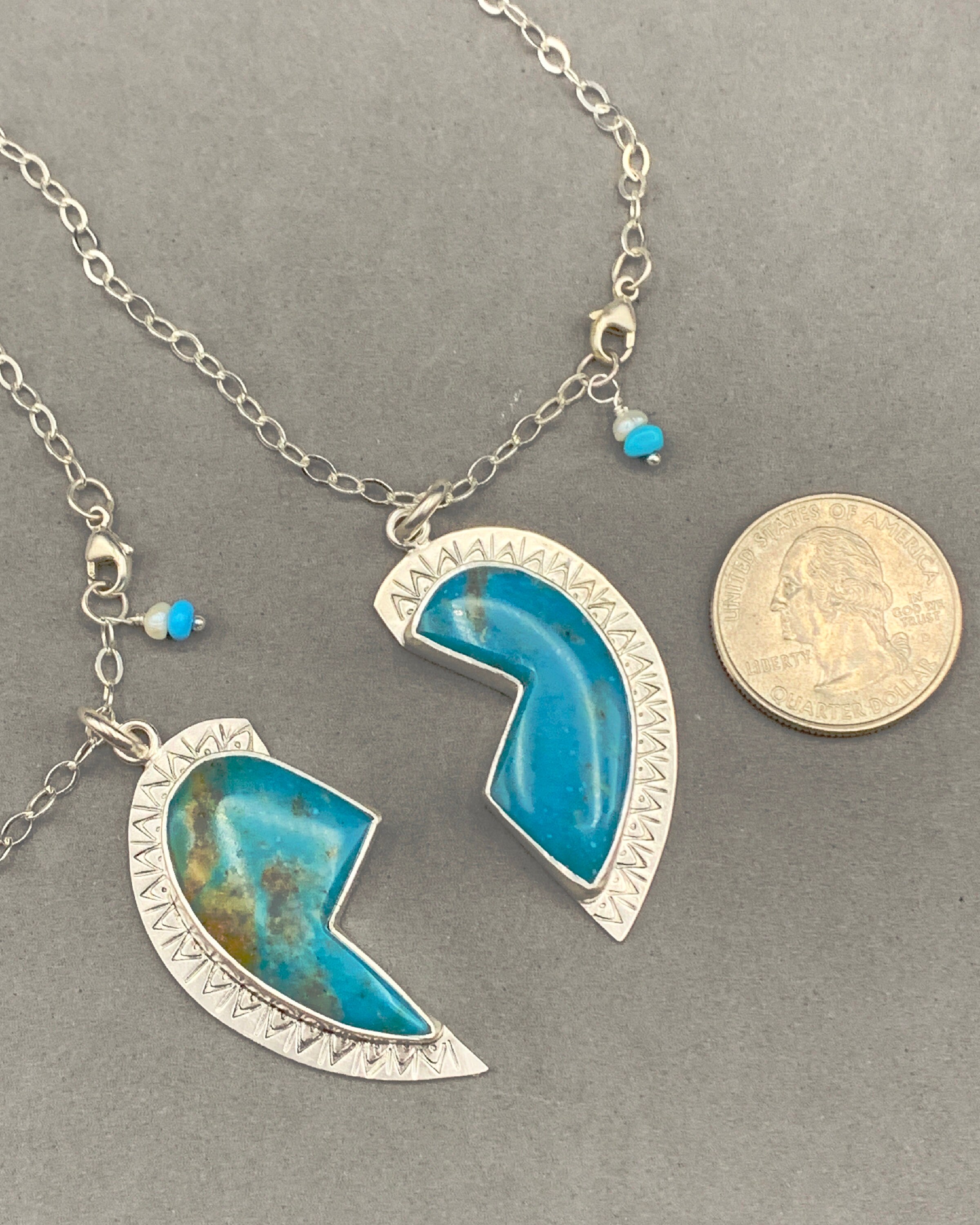 Best Friends Split Heart Pendant in Turquoise | Etsy