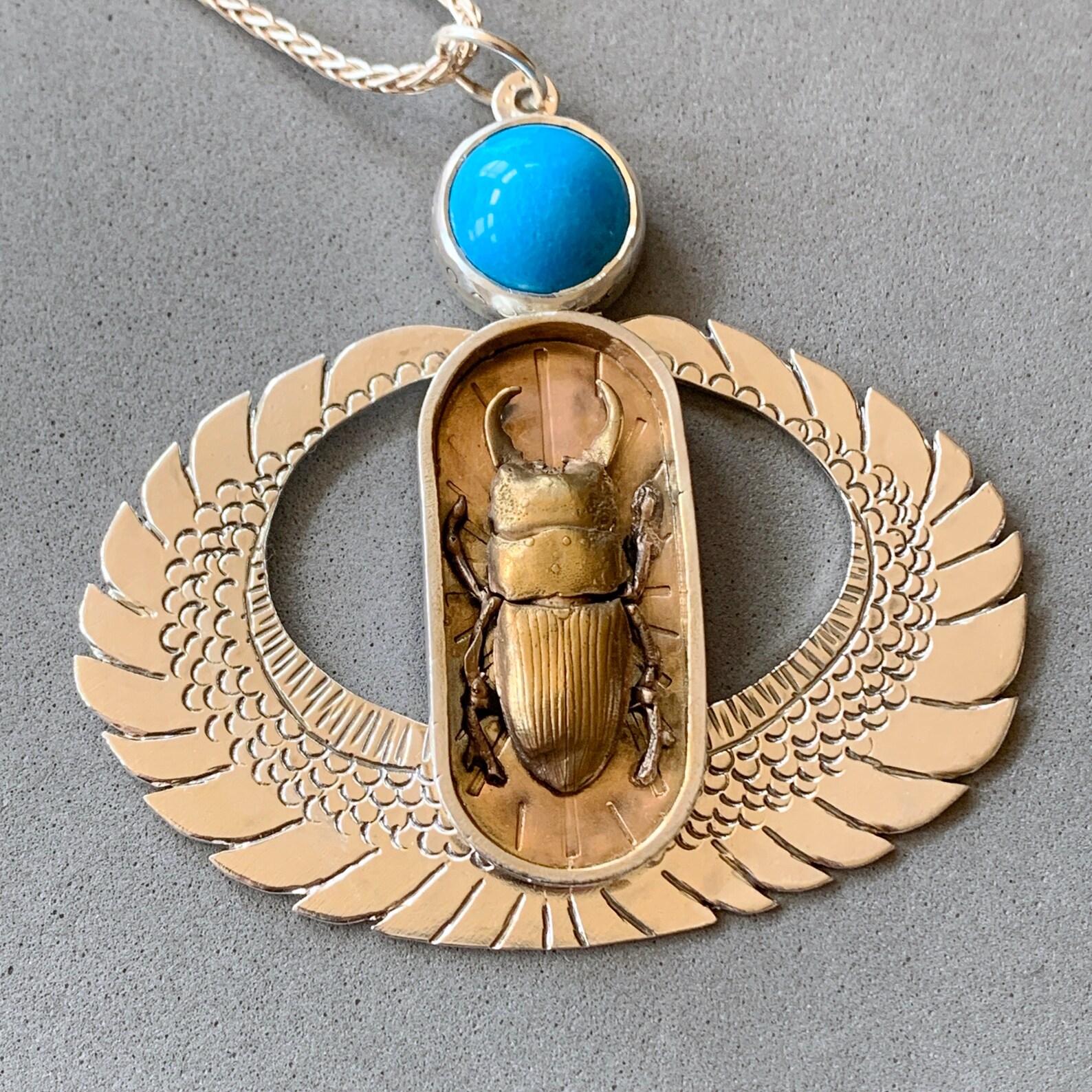 Winged Scarab With Turquoise Pendant - Etsy