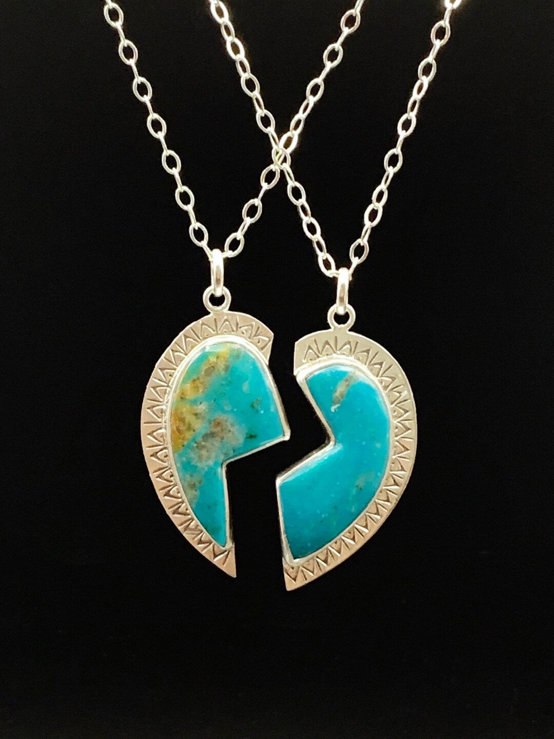 Best Friends Split Heart Pendant in Turquoise - Etsy