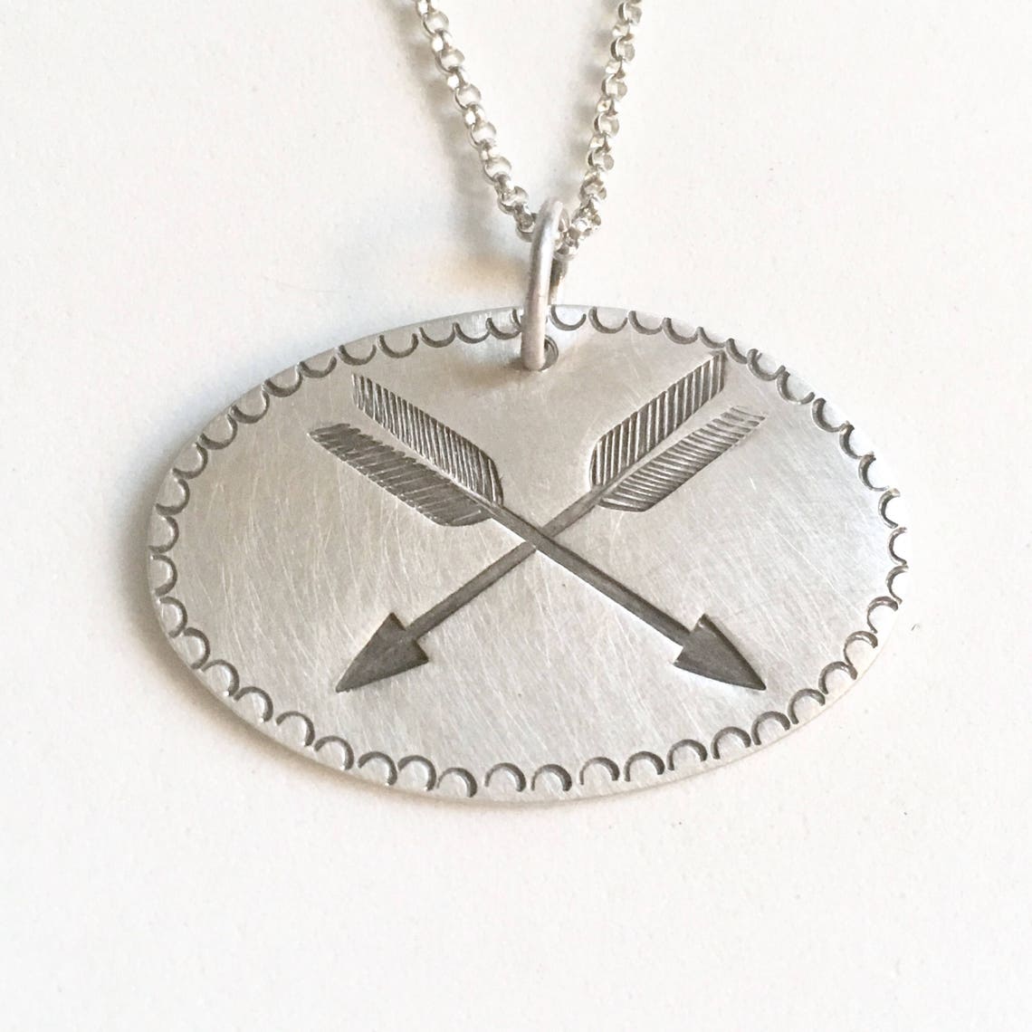 Double Arrow Stamped Silver Pendant, Archery, Friendship, Tribal ...