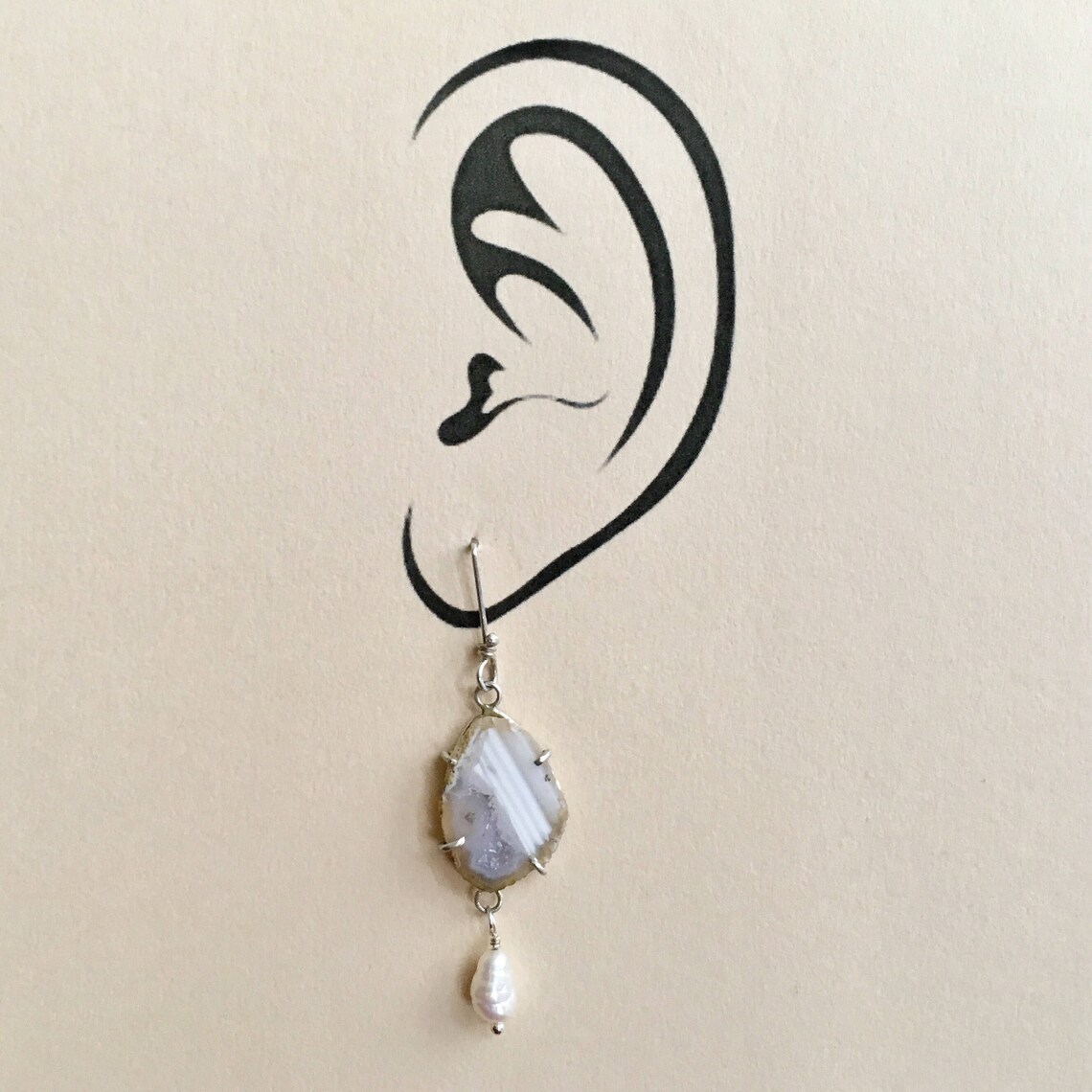 Mini White Geode With Pearl Earrings in Sterling Silver - Etsy