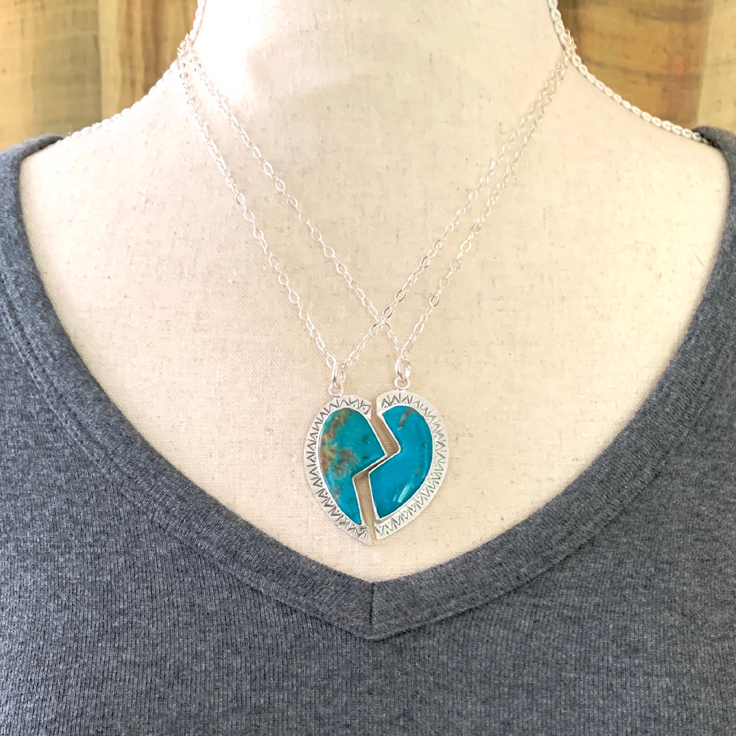 Best Friends Split Heart Pendant in Turquoise | Etsy