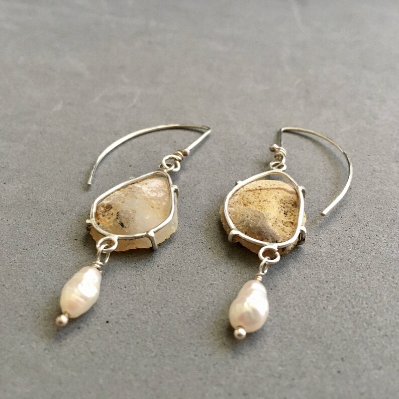Mini White Geode With Pearl Earrings in Sterling Silver - Etsy