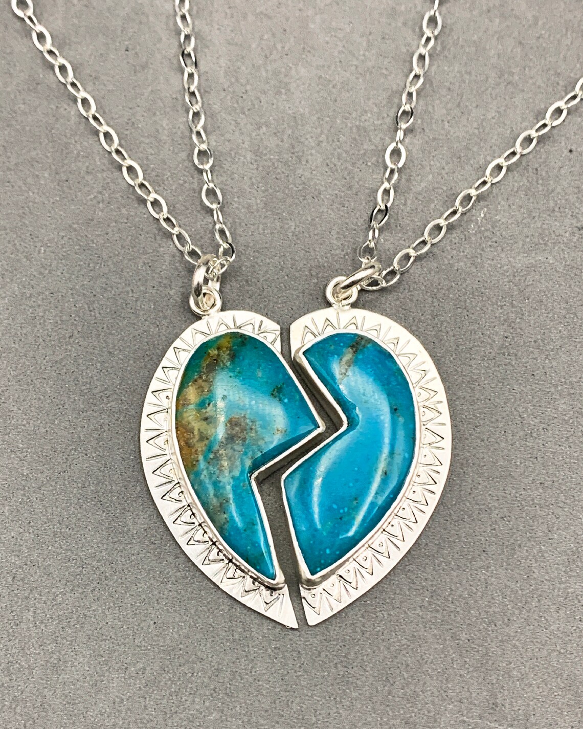 Best Friends Split Heart Pendant in Turquoise | Etsy