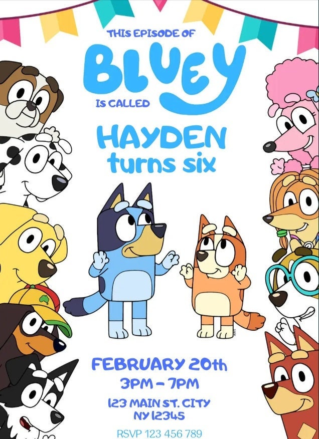 Bluey Children's, Kids Party Invitation - Digital - Etsy