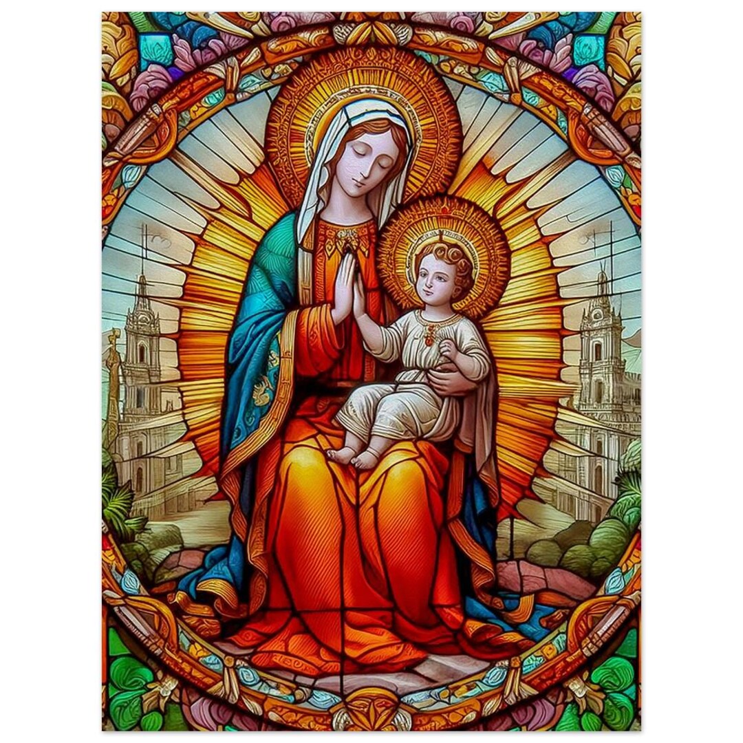 Christian Virgin Mary and Jesus Stained Glass Art Premium Poster - Etsy