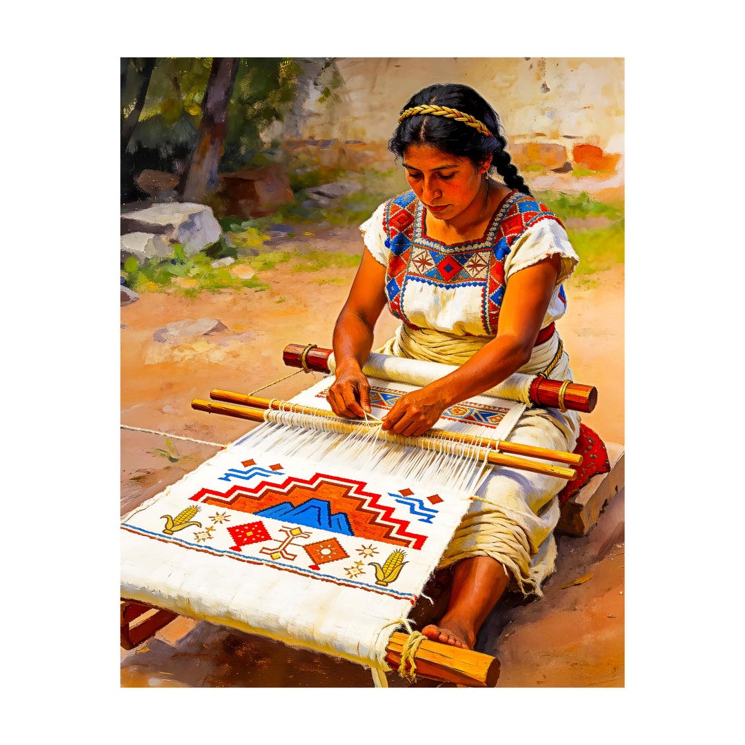 Aztec Woman Weaving Cotton Backstrap Loom Indigenous Mexican Textile ...