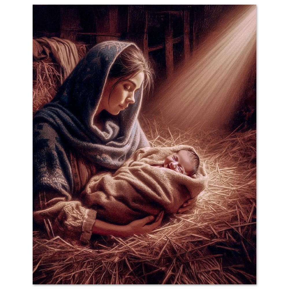 Mary and Jesus Nativity Art Print: Catholic Gift, Divine Light Poster ...