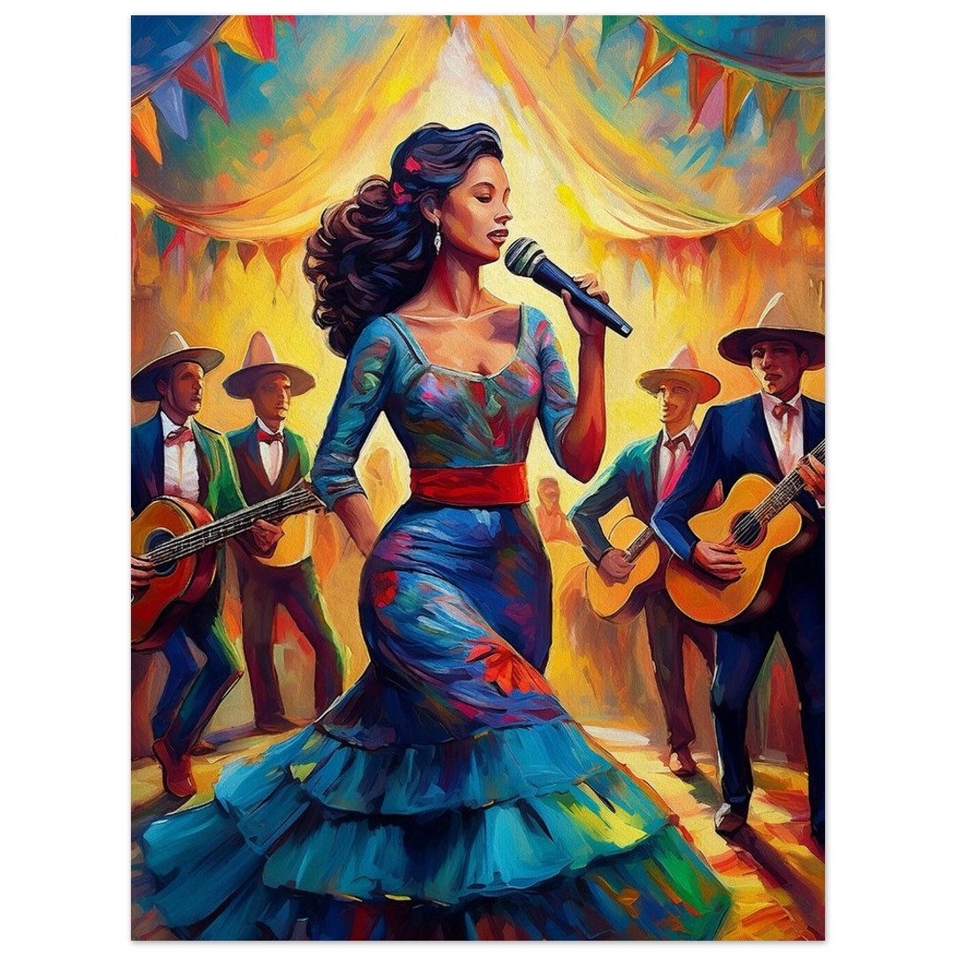 Mexican Ballad Singers Illustration Poster Premium Matte Vintage Decor ...
