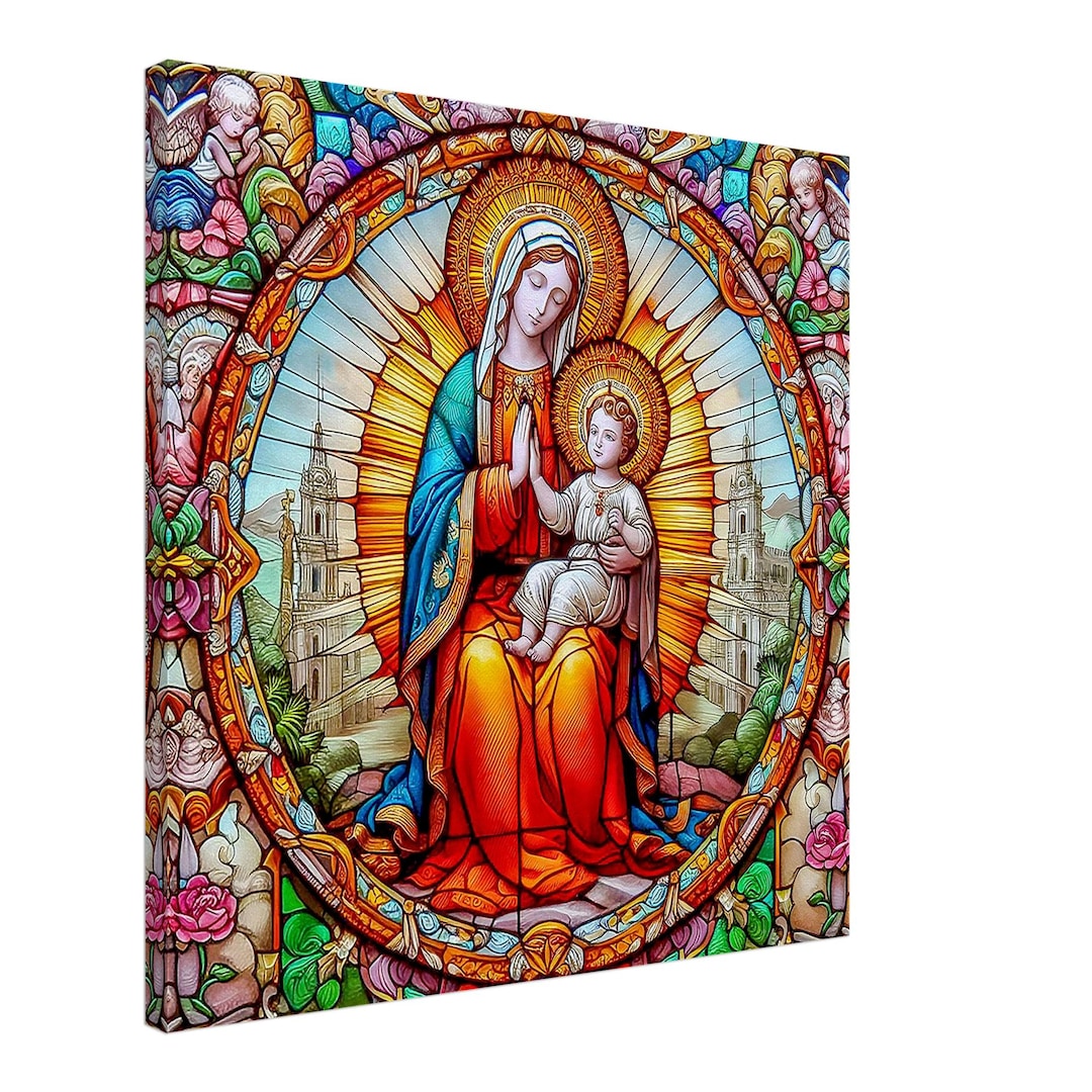 Virgin Mary & Baby Jesus Stained Glass Canvas – Catholic Wall Art - Etsy