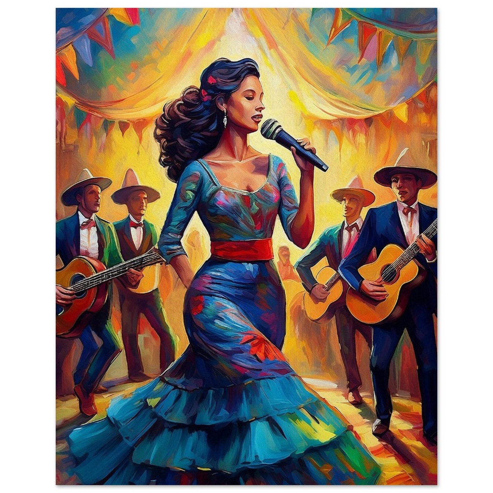 Mexican Ballad Singers Illustration Poster Premium Matte Vintage Decor ...