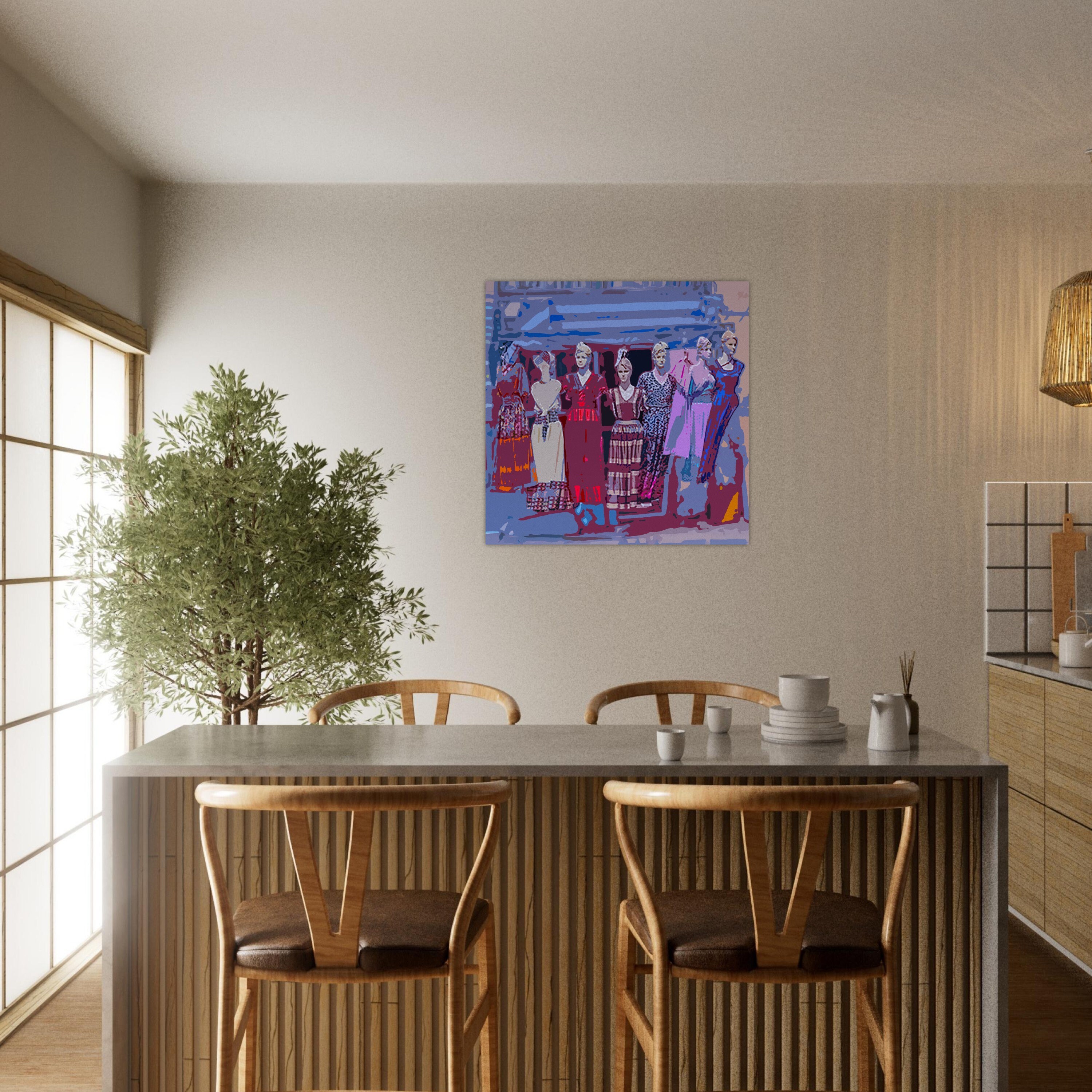 Suspended Lady Manikins in Dresses in Graphic Abstract Print Premium ...