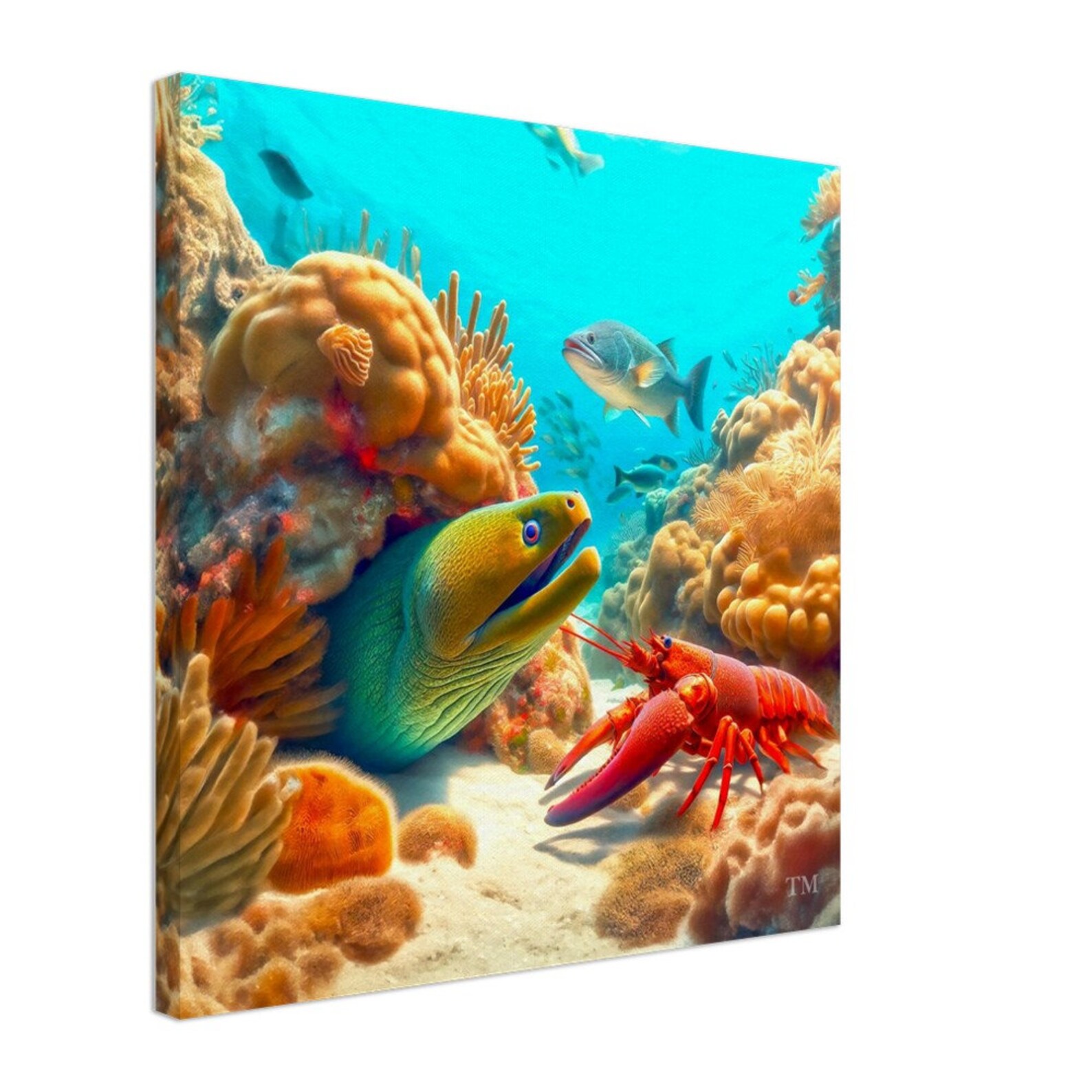 Bahamian Green Moray Eel and Florida Lobster on Coral Reef Canvas Print ...